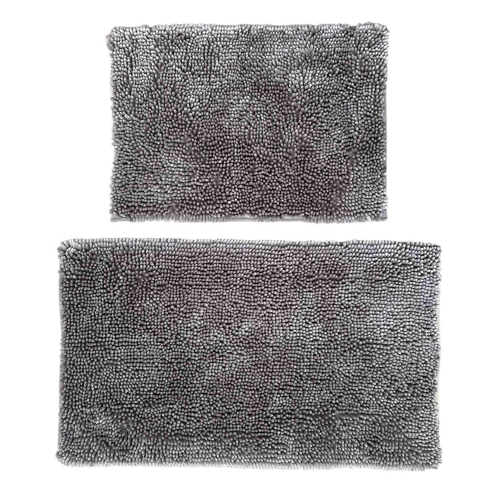 2-Pack Grey Shiny Noodle Bath Rug Set, 17x24 & 20x34