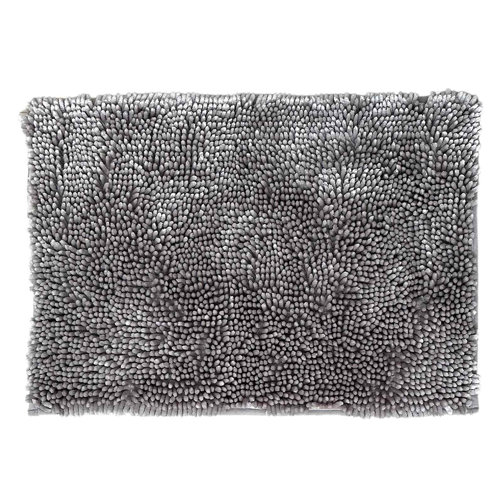2-Pack Grey Shiny Noodle Bath Rug Set, 17x24 & 20x34