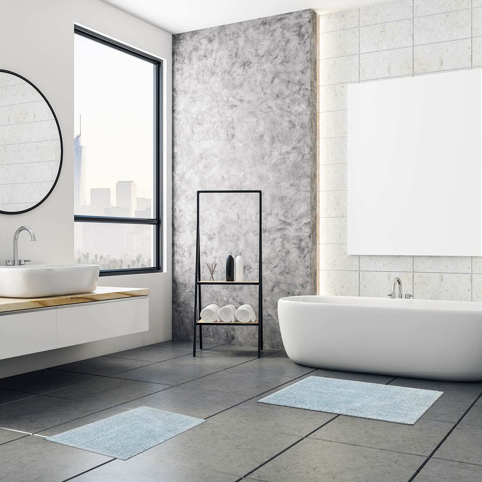 2-Piece Aqua & White Tufted Bath Rug Set