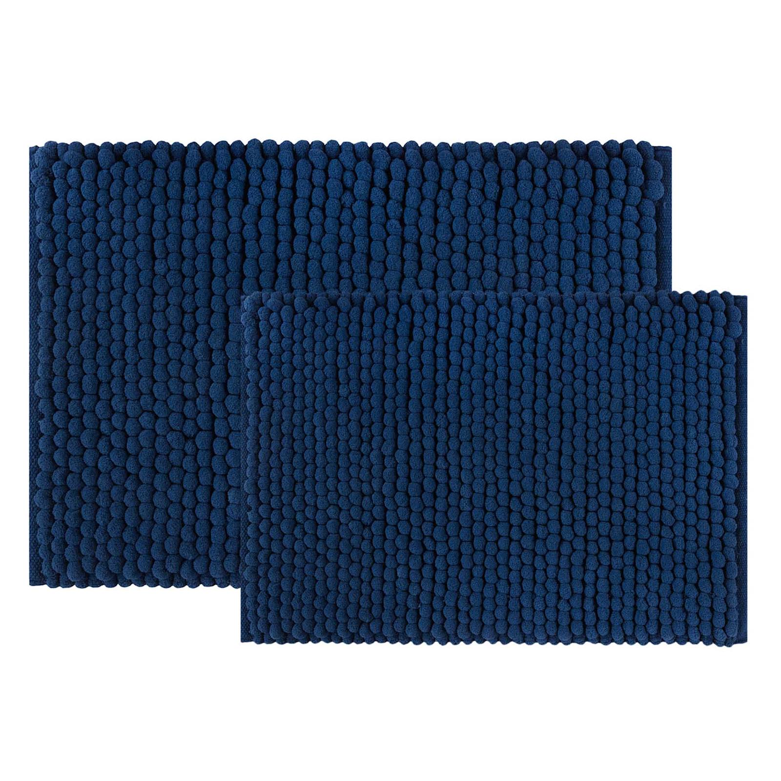 2-Pack Navy Blue Loop Bath Rug Set, 17x24 & 20x30