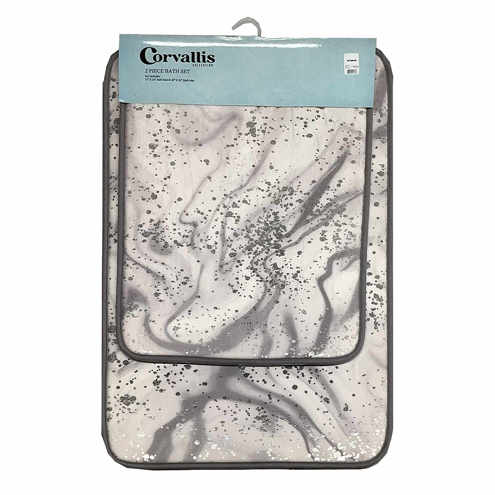 2-Piece Grey Marbled Print Bath Rug Set, 17x24/20x32