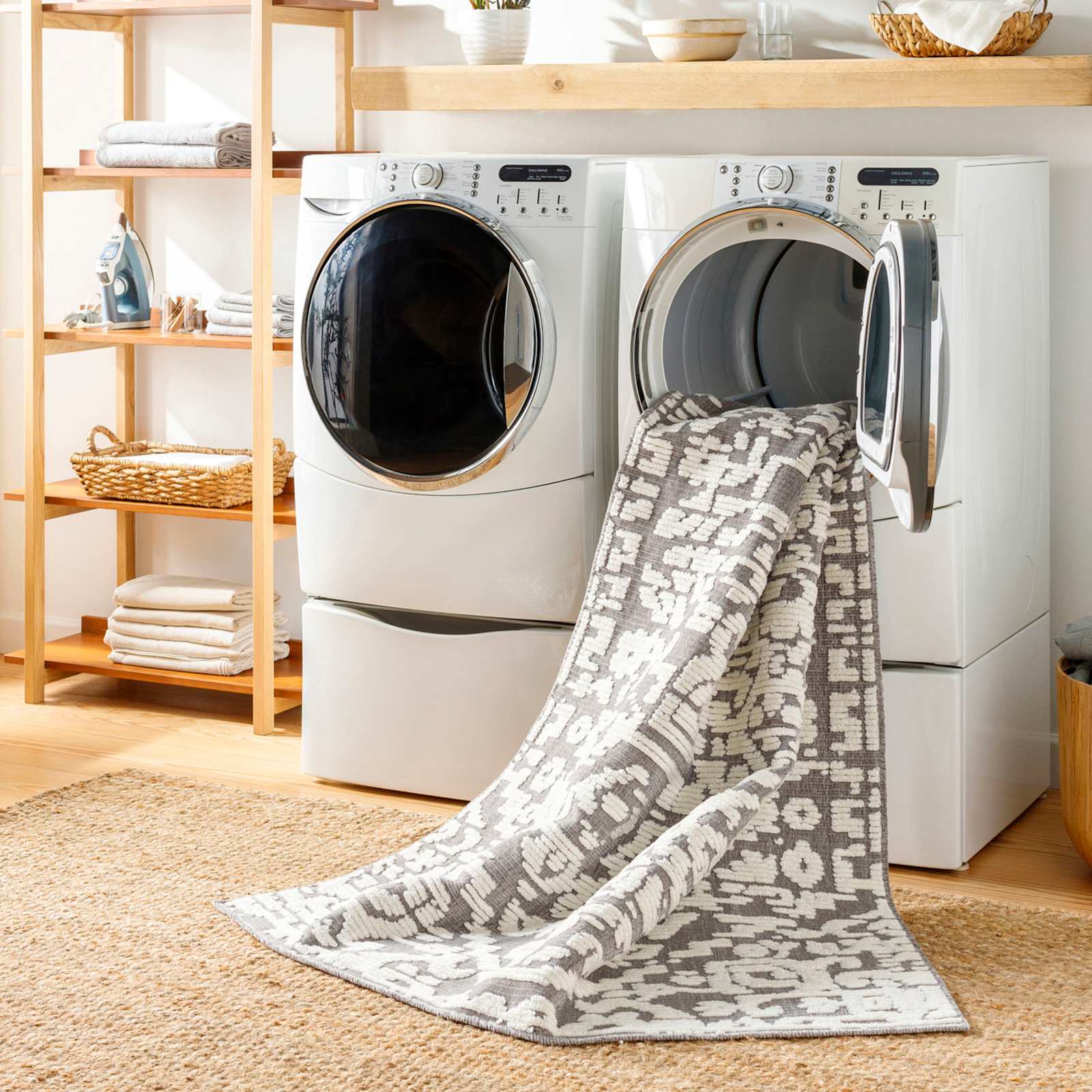 Lyna Grey Patterned Washable Rug | At Home