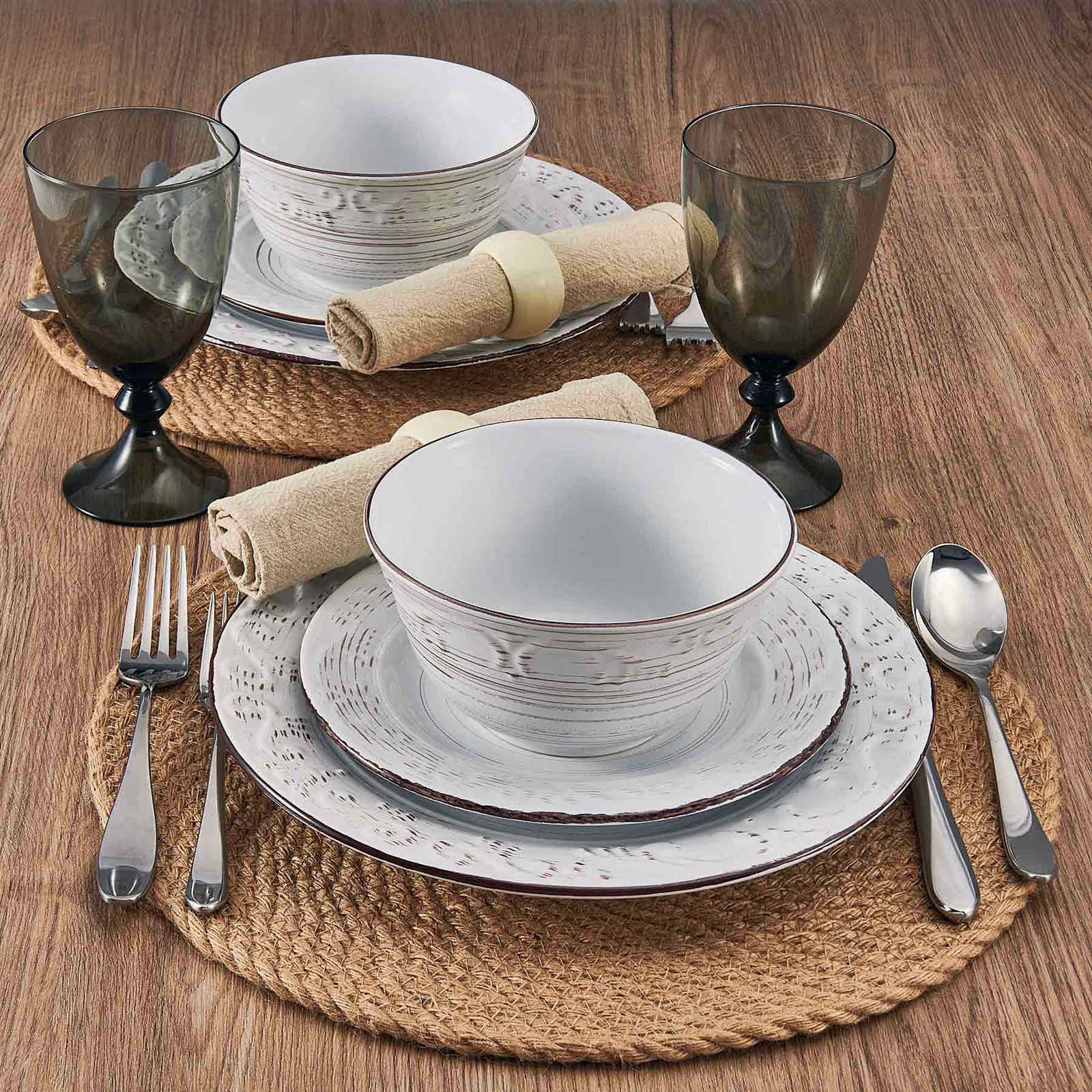 Trellis 12-Piece Stoneware Dinnerware Set, White