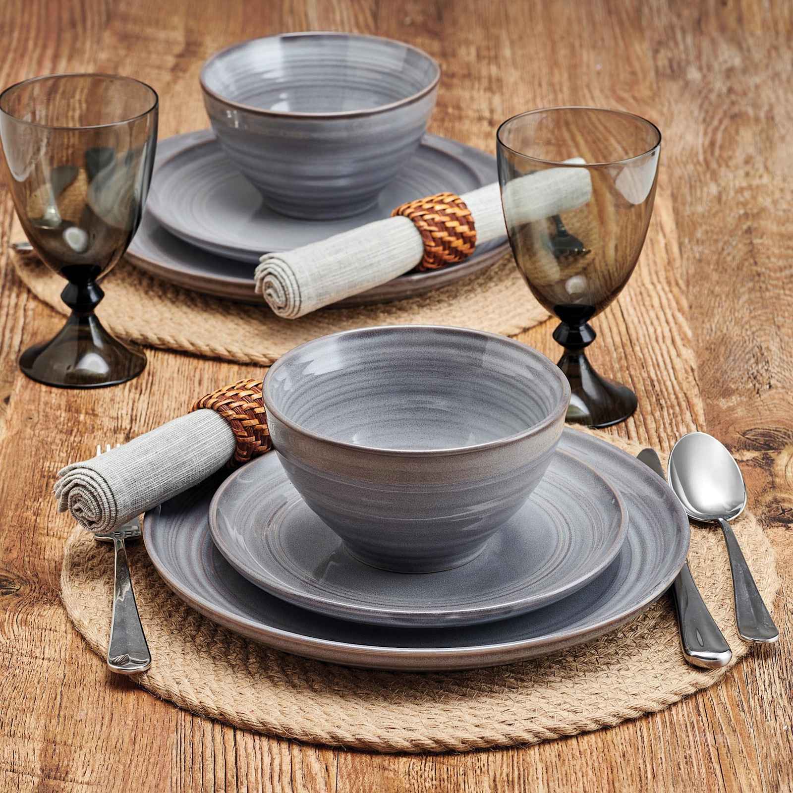 Drea 12-Piece Grey Stoneware Dinnerware Set