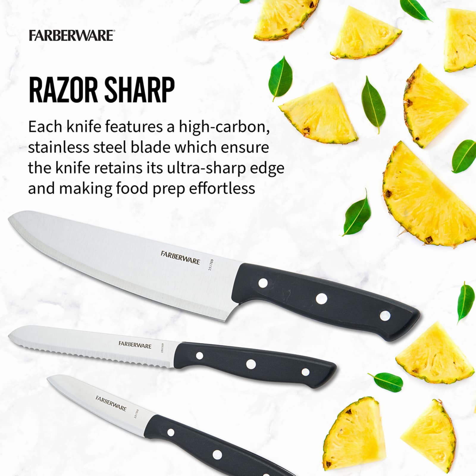 Farberware 3-Piece Triple Riveted Chef Knife Set