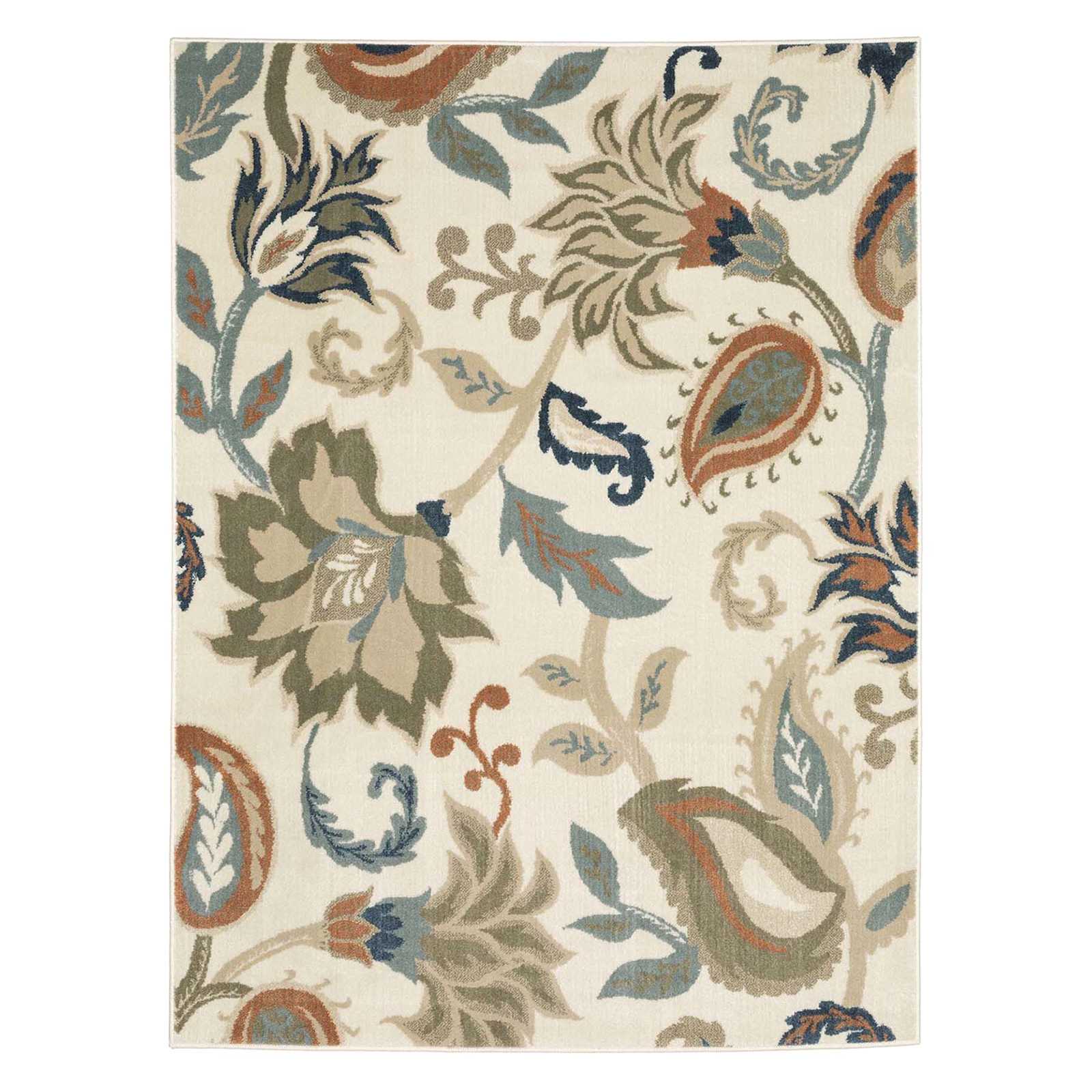 (D463) Casey Ivory Floral Patterned Area Rug, 5x7