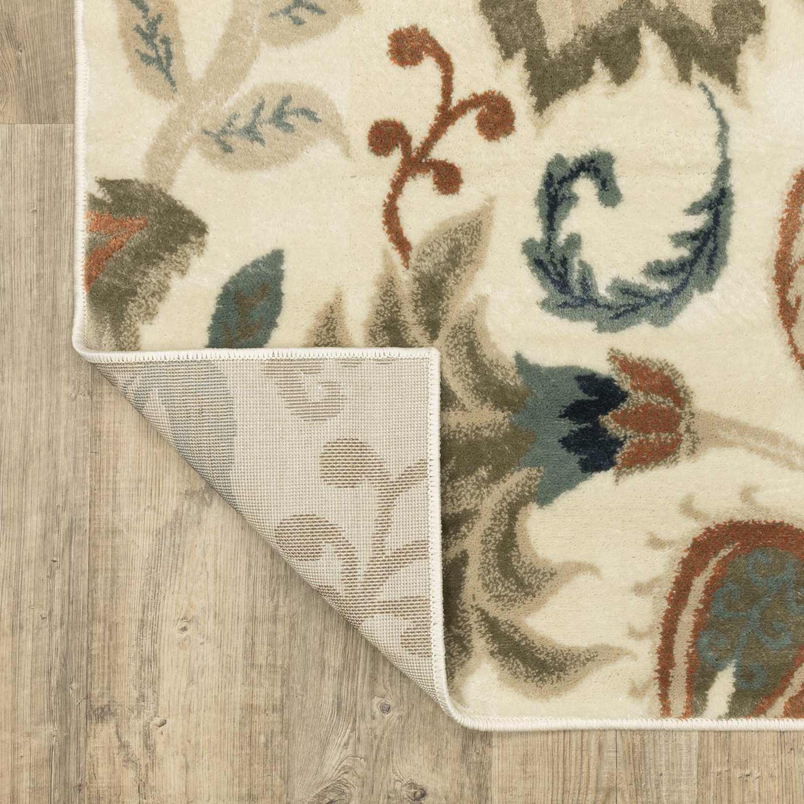 (D463) Casey Ivory Floral Patterned Area Rug, 5x7