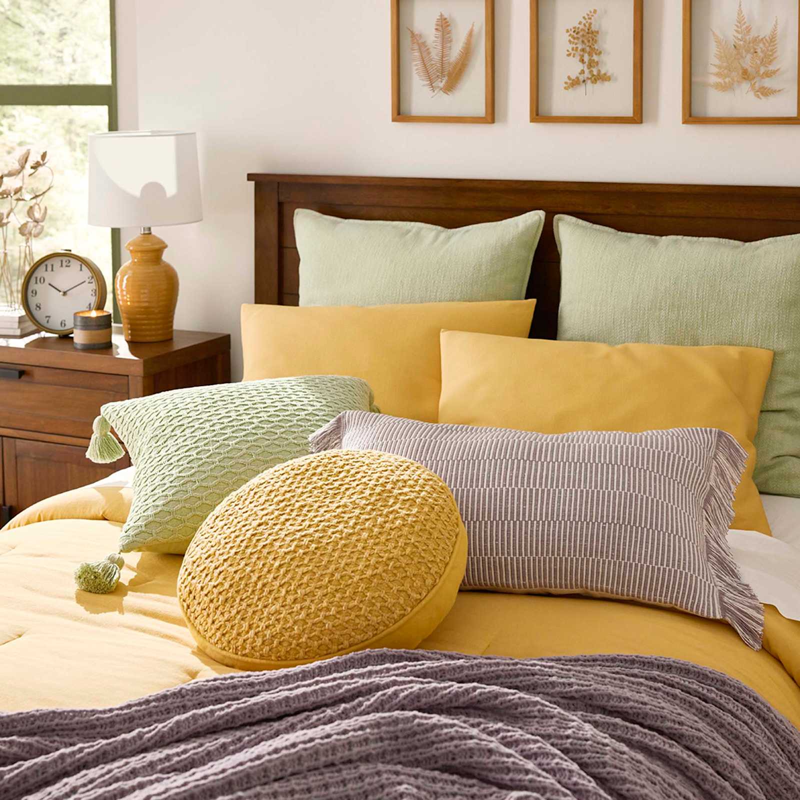 Honeybloom Yellow Woven Round Throw Pillow, 16"