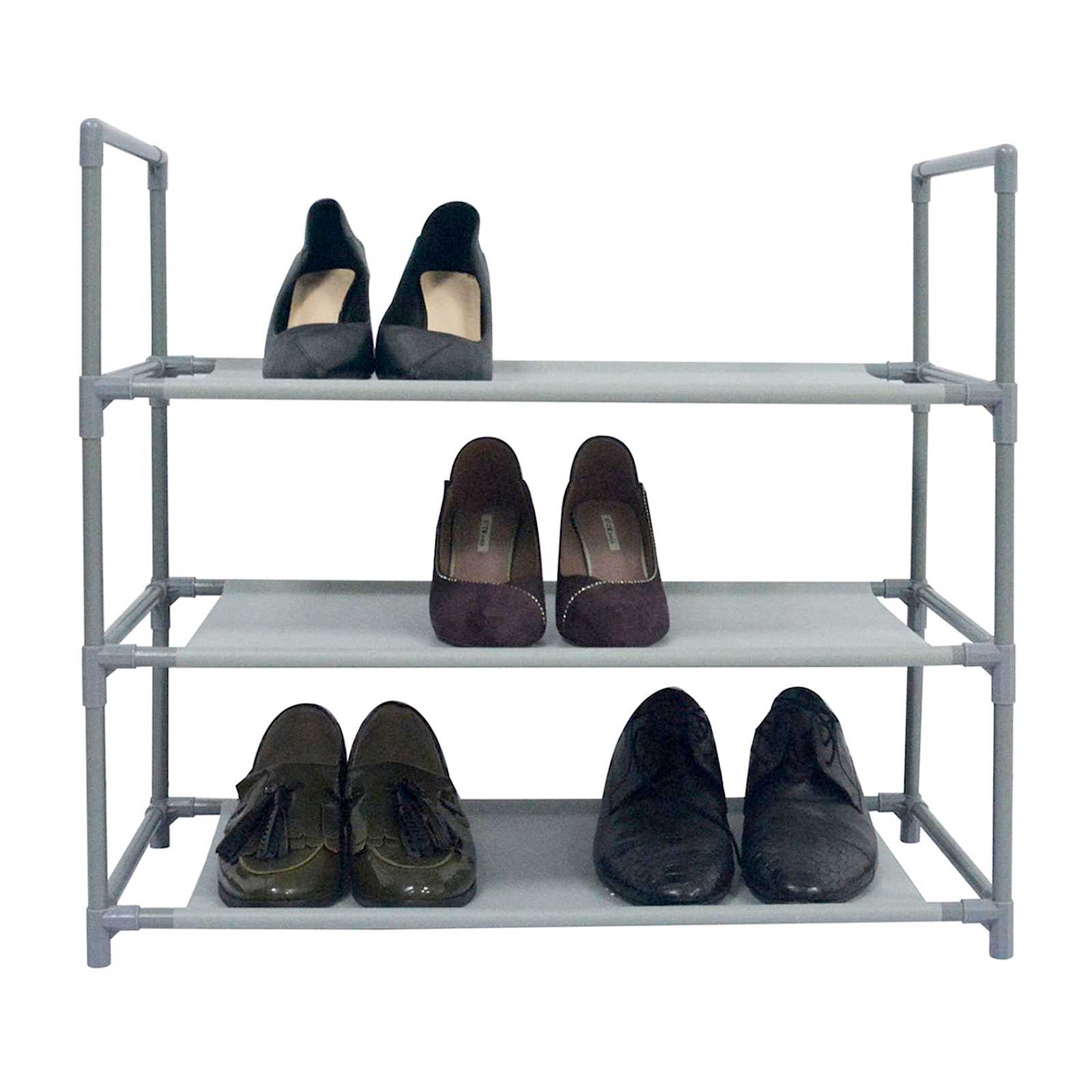 3-Tier Multi-Use Stackable Shoe Rack, Grey