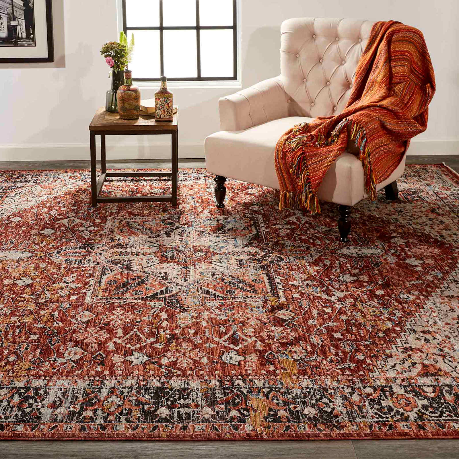 (A447) Capstone Rust Traditional Design Area Rug, 5x7