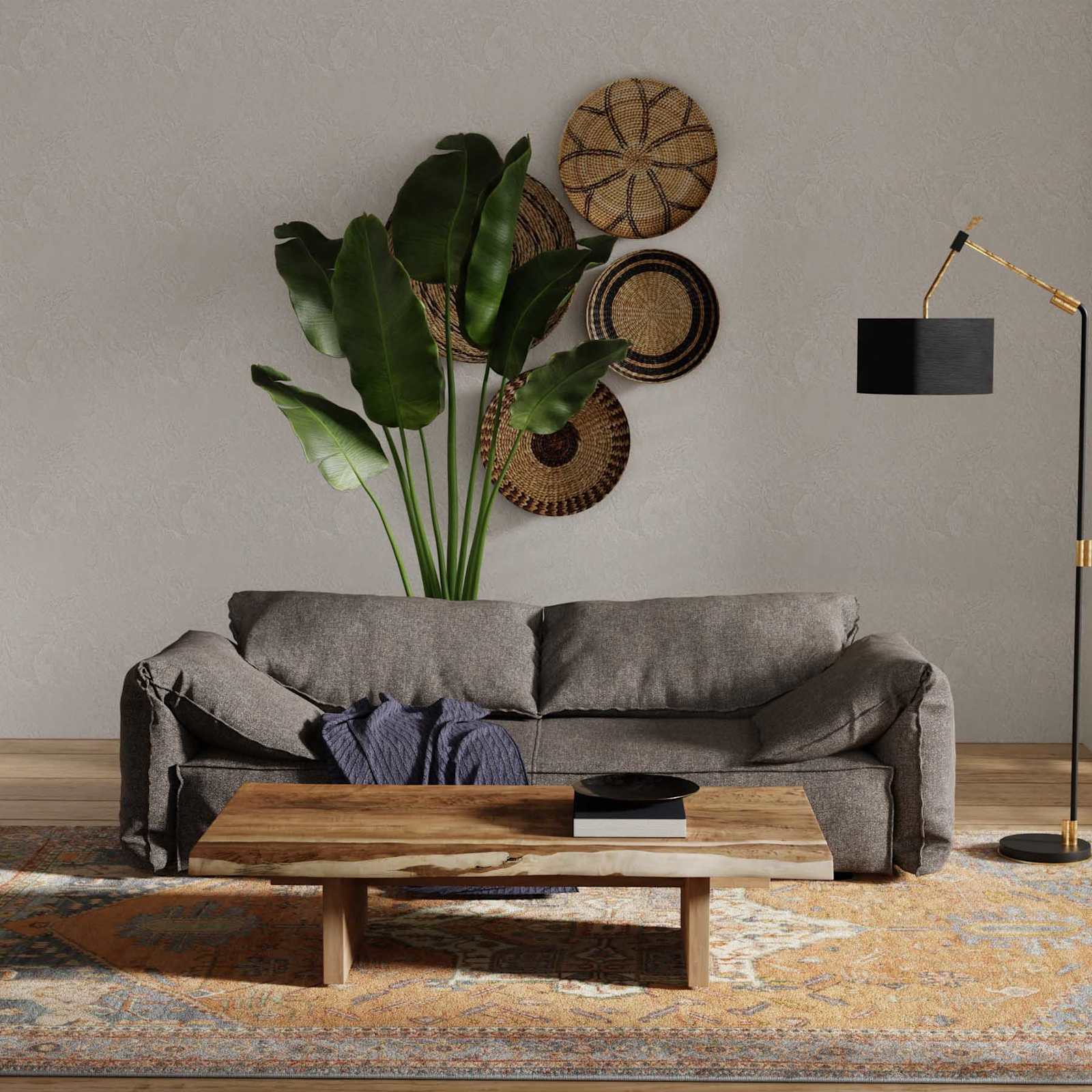 (B755) Honeybloom Aria Orange Multicolor Medallion Area Rug, 5x7