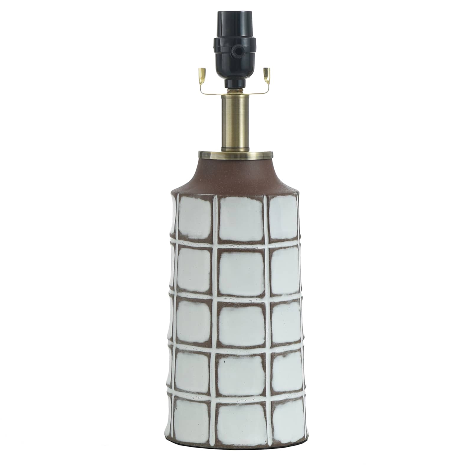 Honeybloom Brown & White Checkered Ceramic Small Lamp Base, 15"