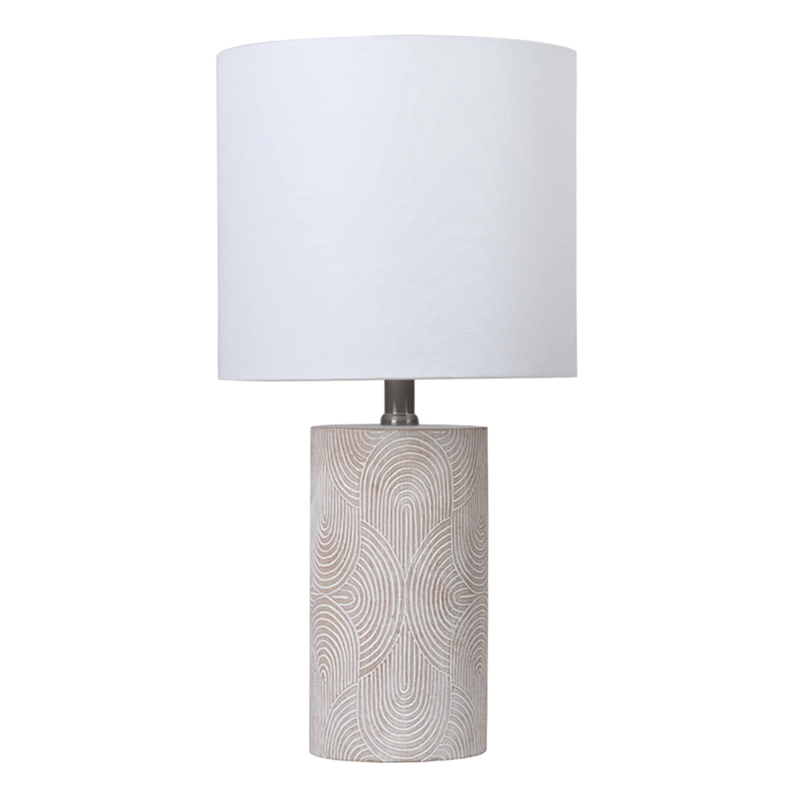 White Washed Carved Floral Small Table Lamp with Shade, 19"