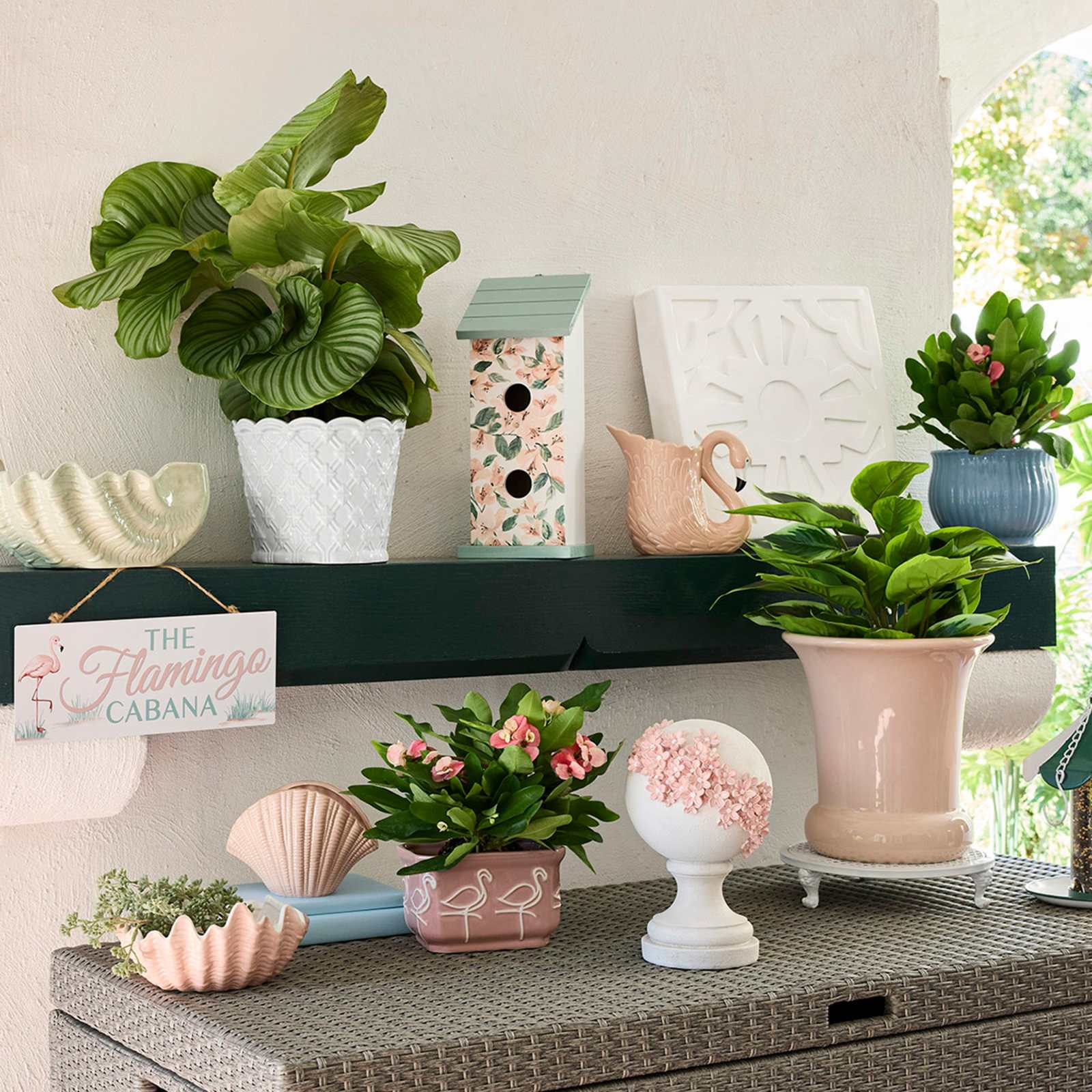 Providence Indoor Pink Flamingo Ceramic Square Planter, 4.8"