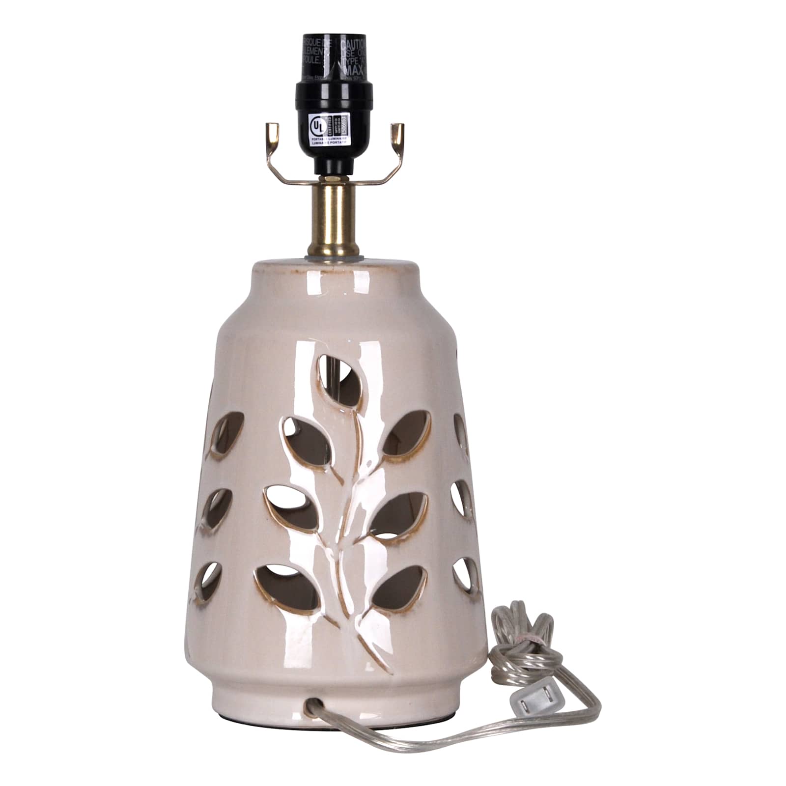 Honeybloom Beige Floral Cutout Ceramic Small Lamp Base, 13.5"