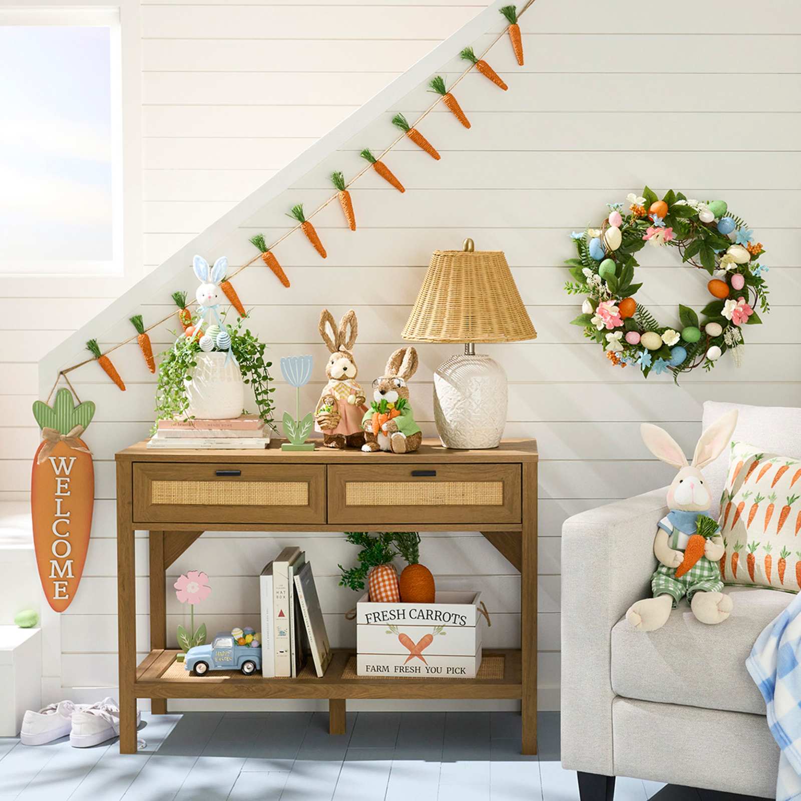 Homespun Easter Sisal Rabbit with Dress, 14" | At Home