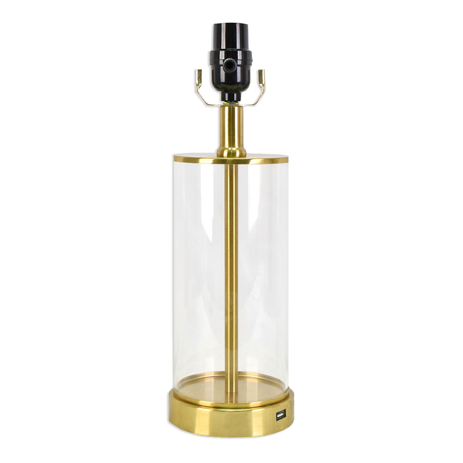 Gold & Glass Column Small Lamp Base with USB, 17"