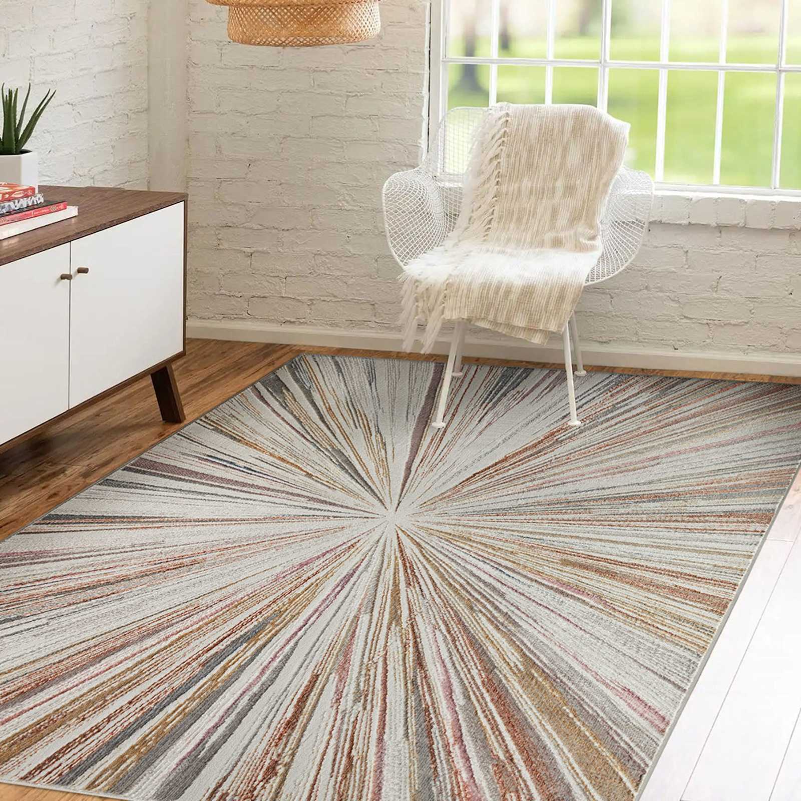 Crestline Neutral & Grey Abstract Burst Area Rug | At Home