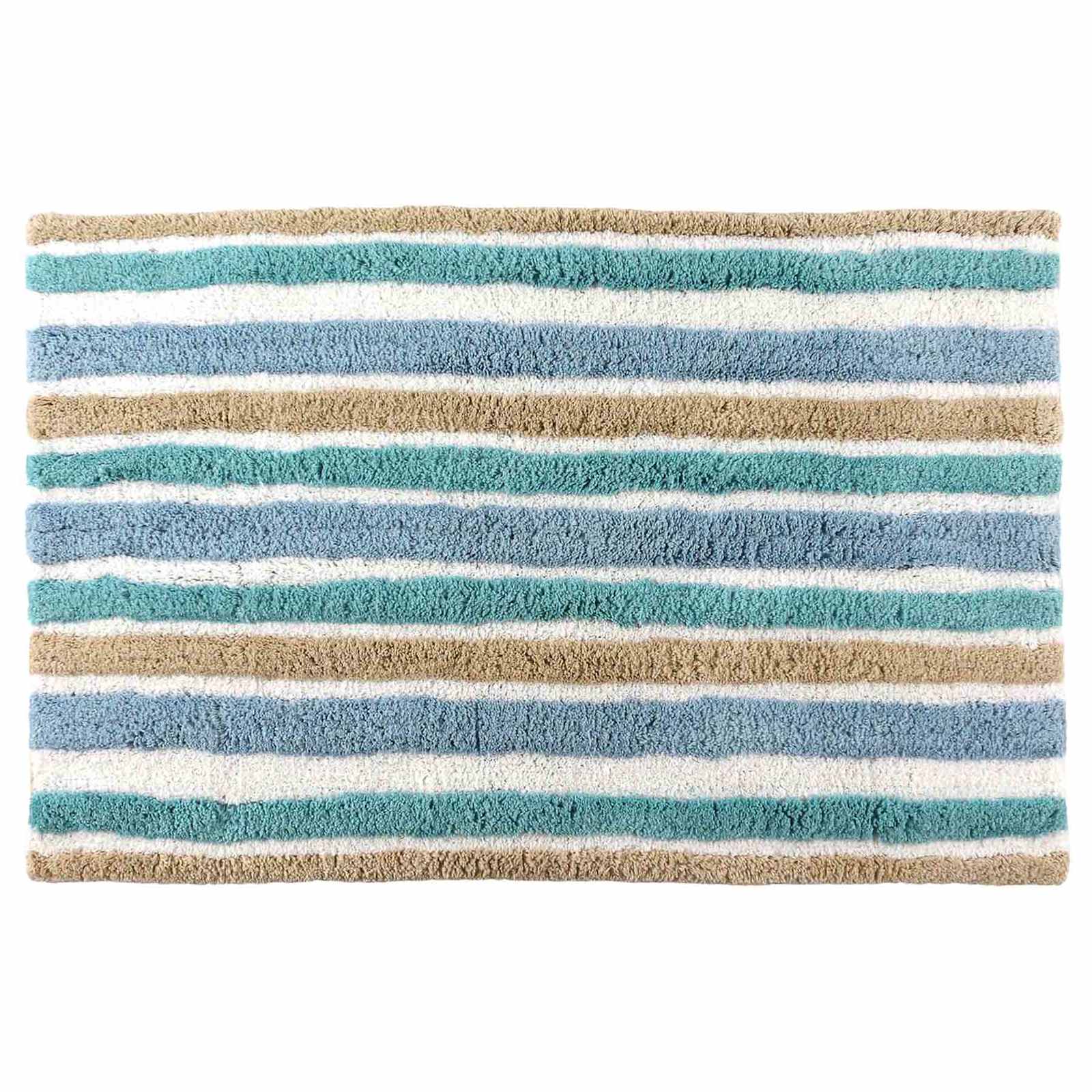 Blue Striped Tufted Cotton Bath Rug, 20x30