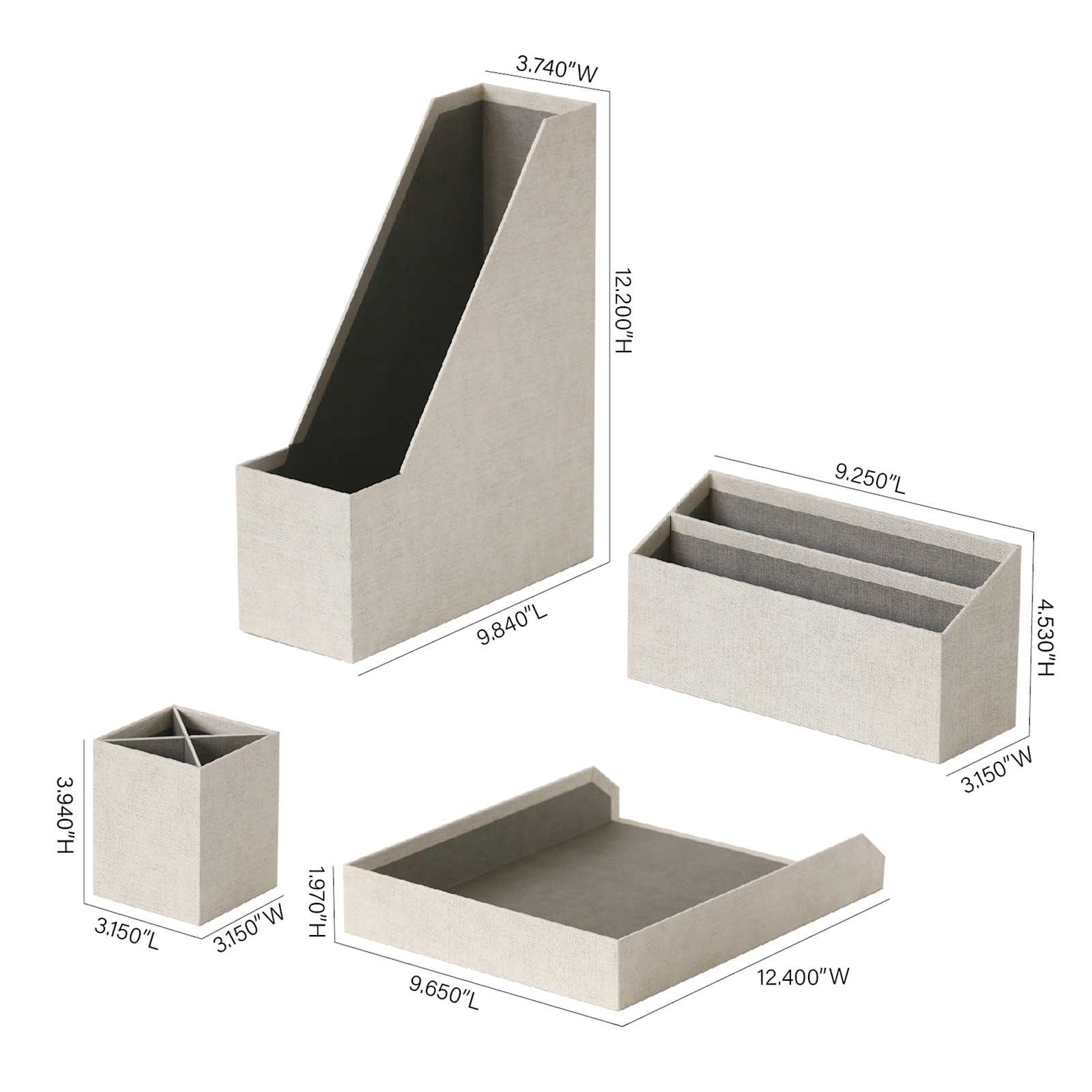 4-Piece Linen Paper Office Set, Taupe