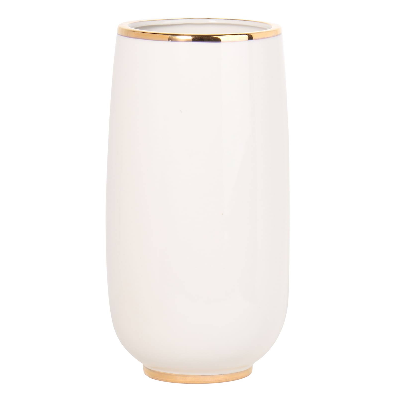 White & Gold Electroplated Ceramic Vase, 9"