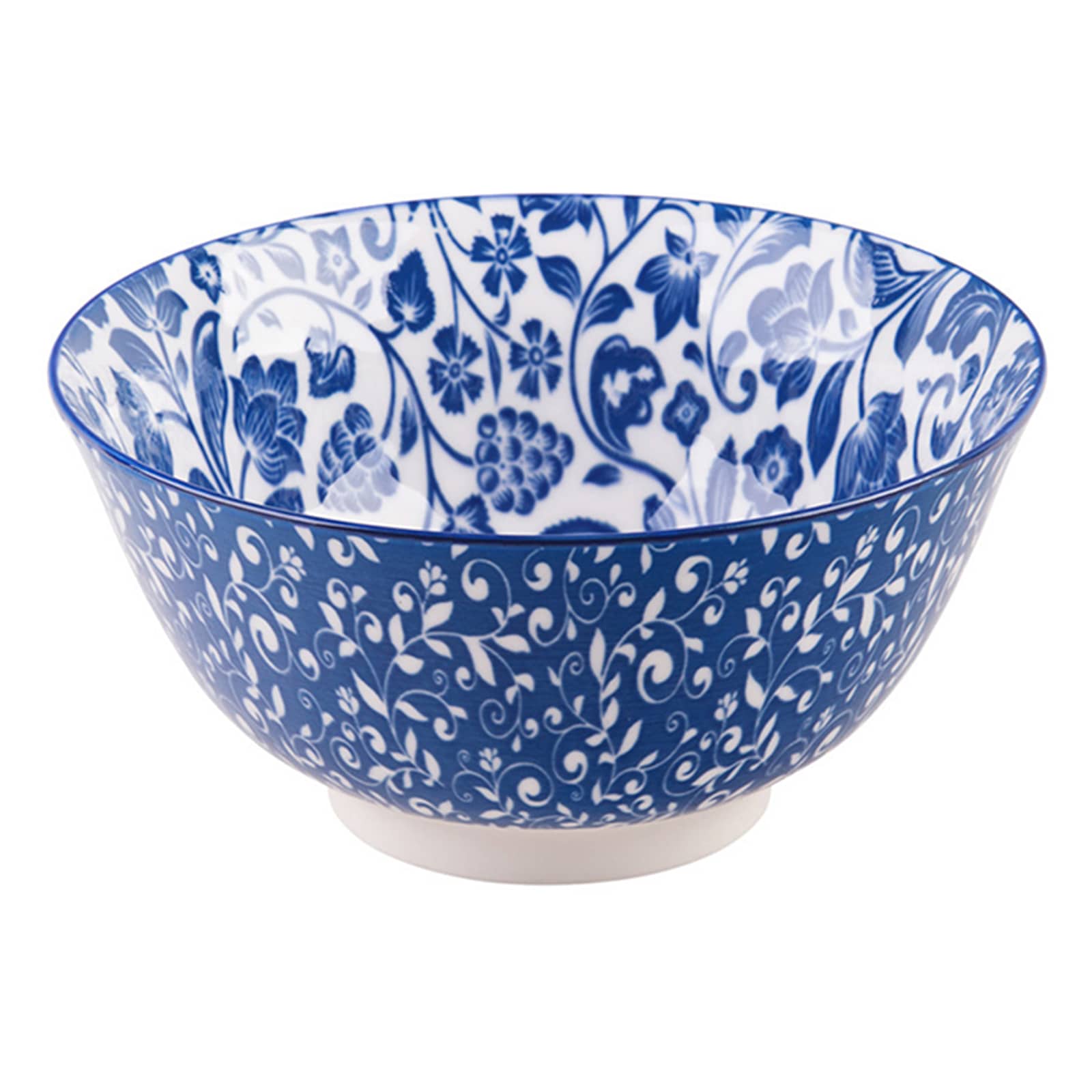 Set of 4 Blue & White Patterned Ceramic Bowls