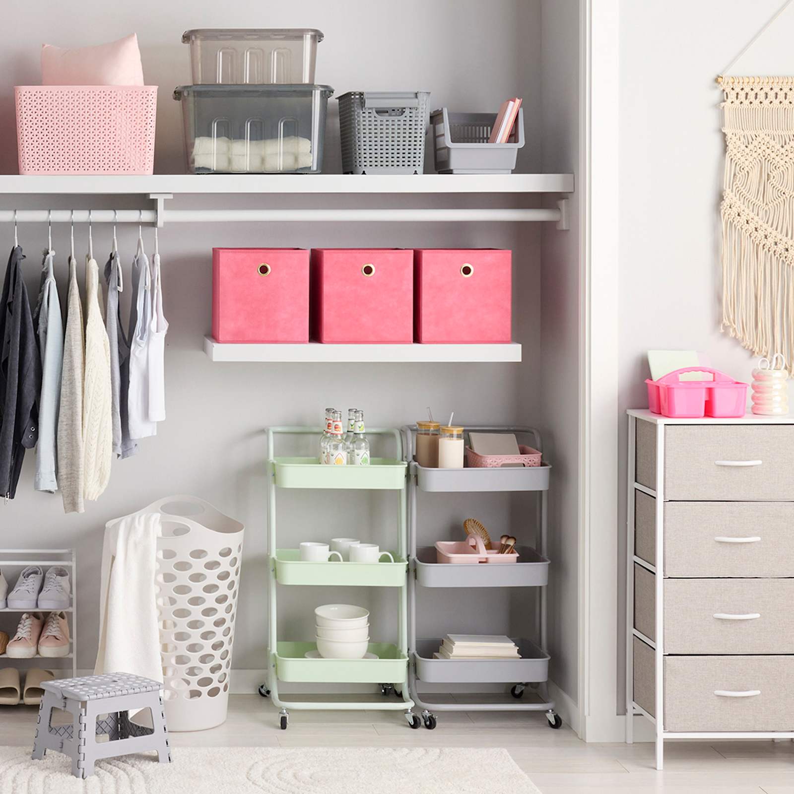 3-Tier Rolling Storage Cart, Light Grey