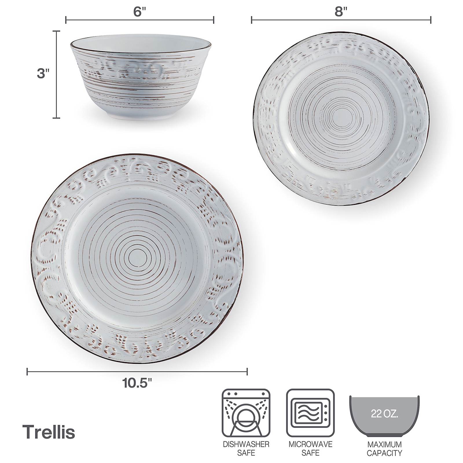 Trellis 12-Piece Stoneware Dinnerware Set, White