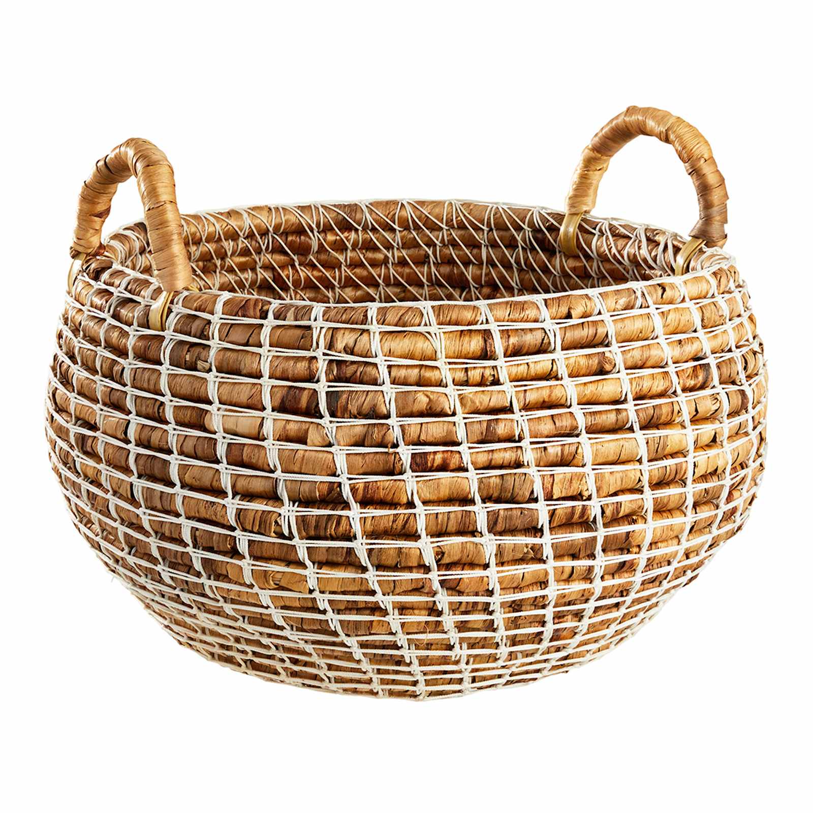 Water Hyacinth Round Storage Basket with Handle, Large