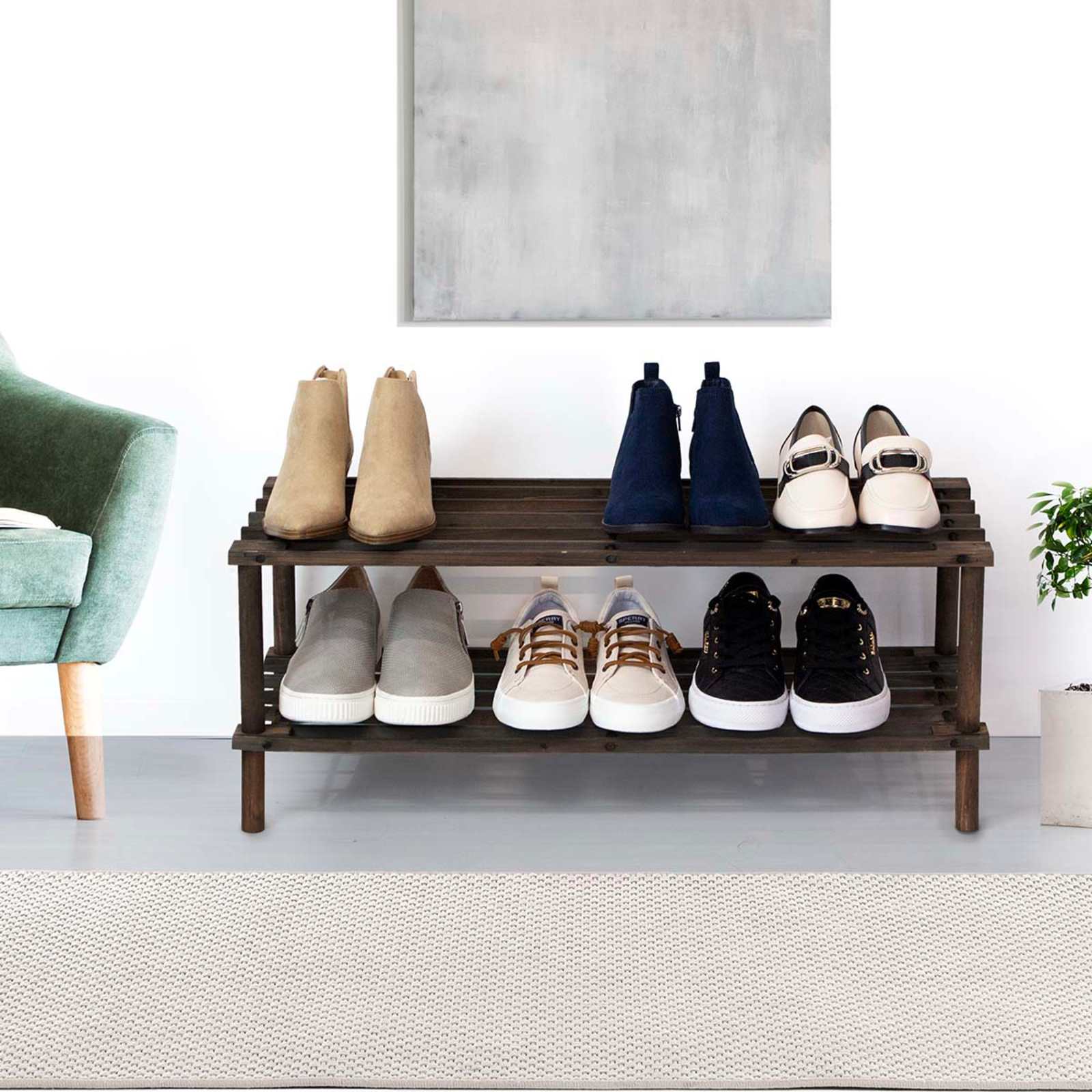 2 Tier Wood Shoe Rack - Espresso
