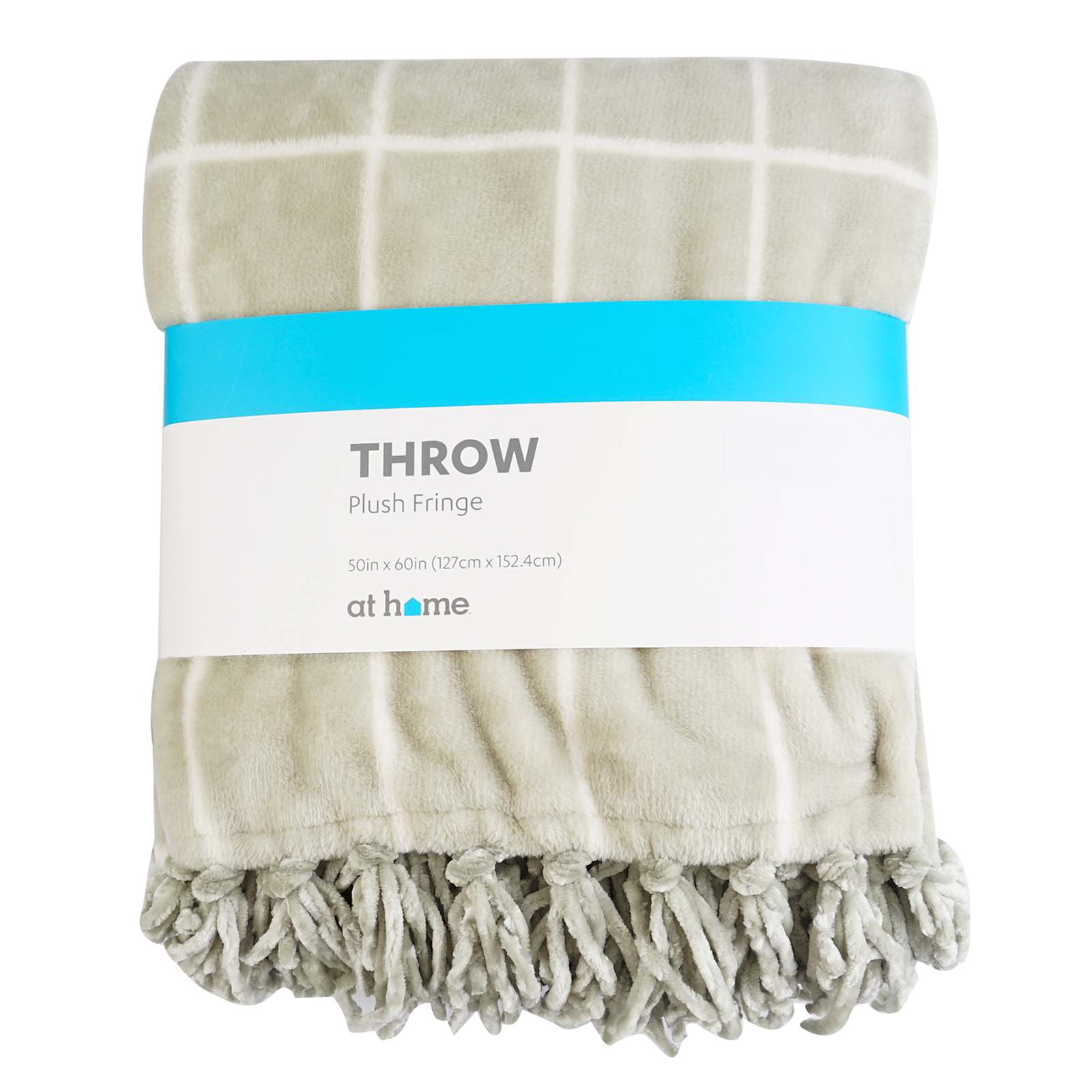 Sage Green Windowpane Fringe Throw Throw Blanket, 50x60