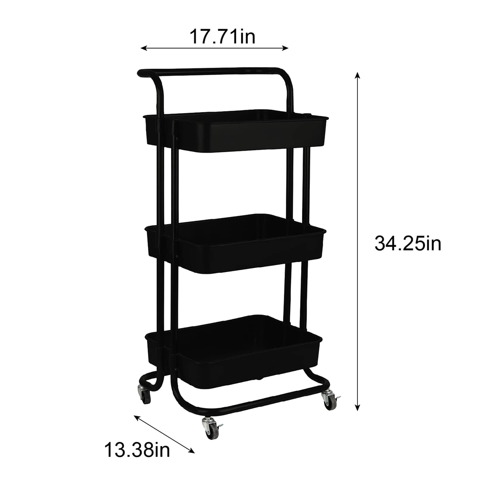 3 Tier Rolling Storage Cart Black