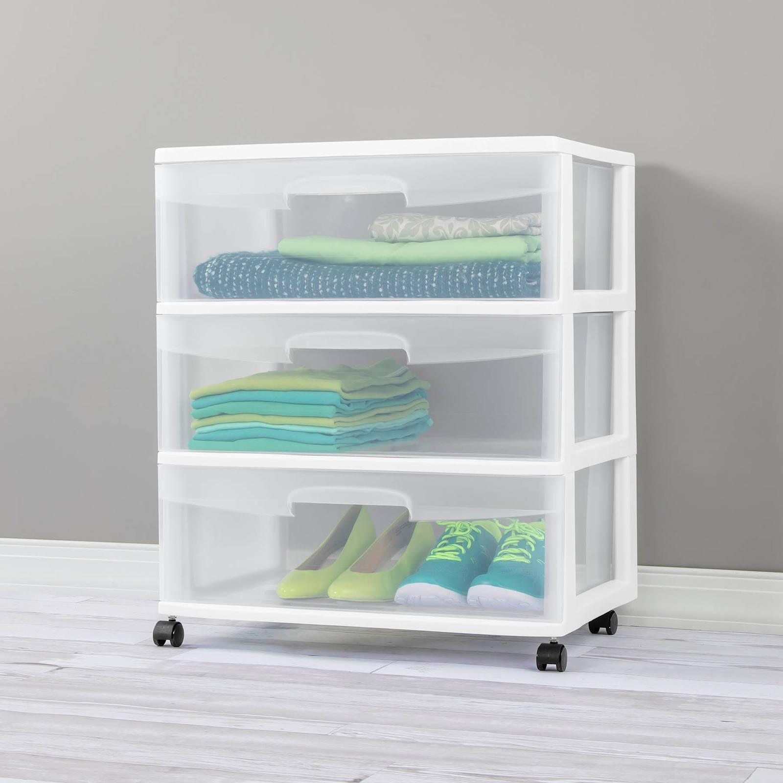 Sterilite 3-Drawer Wide Storage Cart, White
