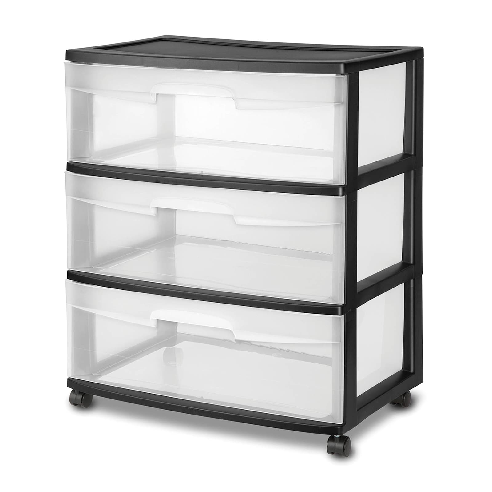 Sterilite 3-Drawer Wide Storage Cart, Black