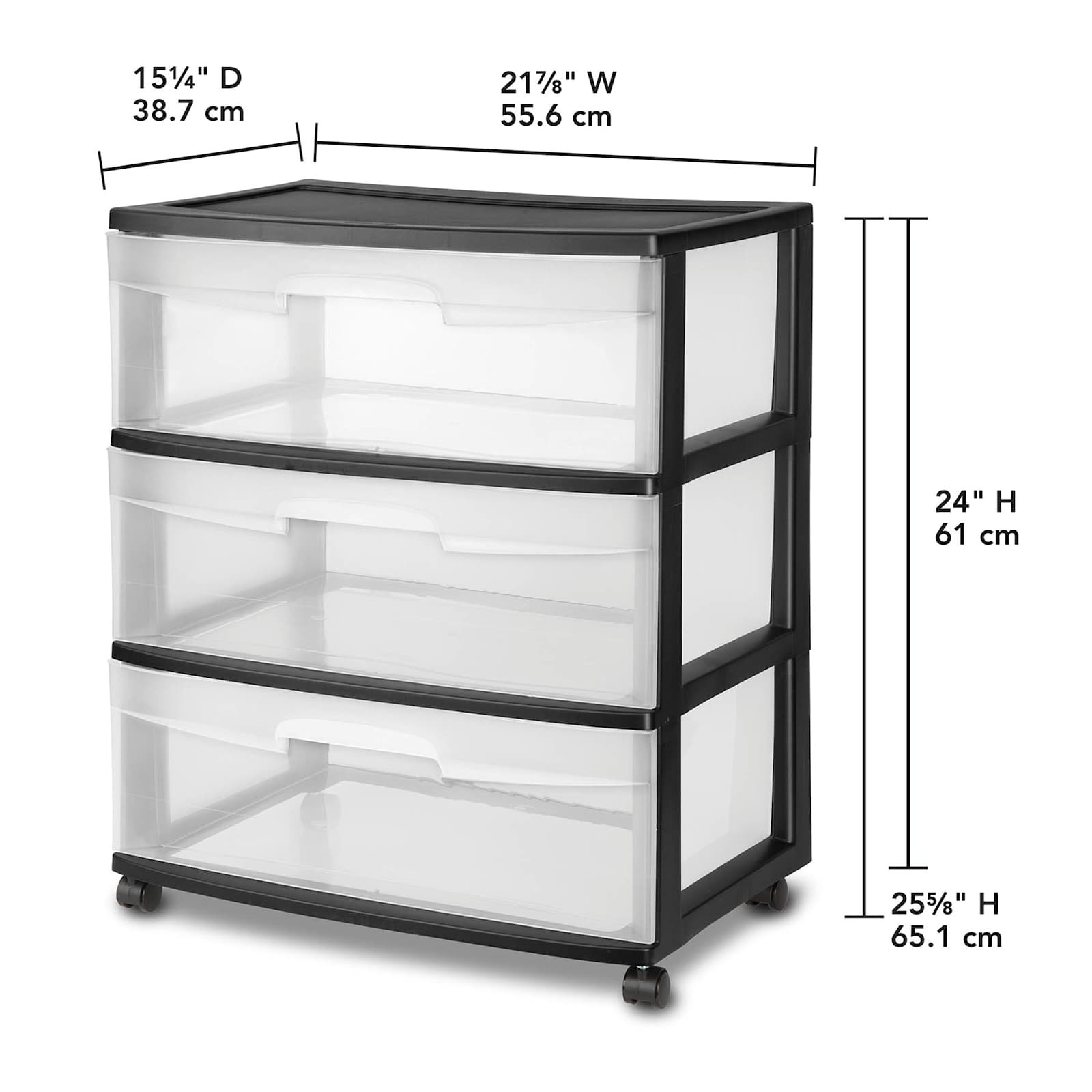 Sterilite 3-Drawer Wide Storage Cart, Black