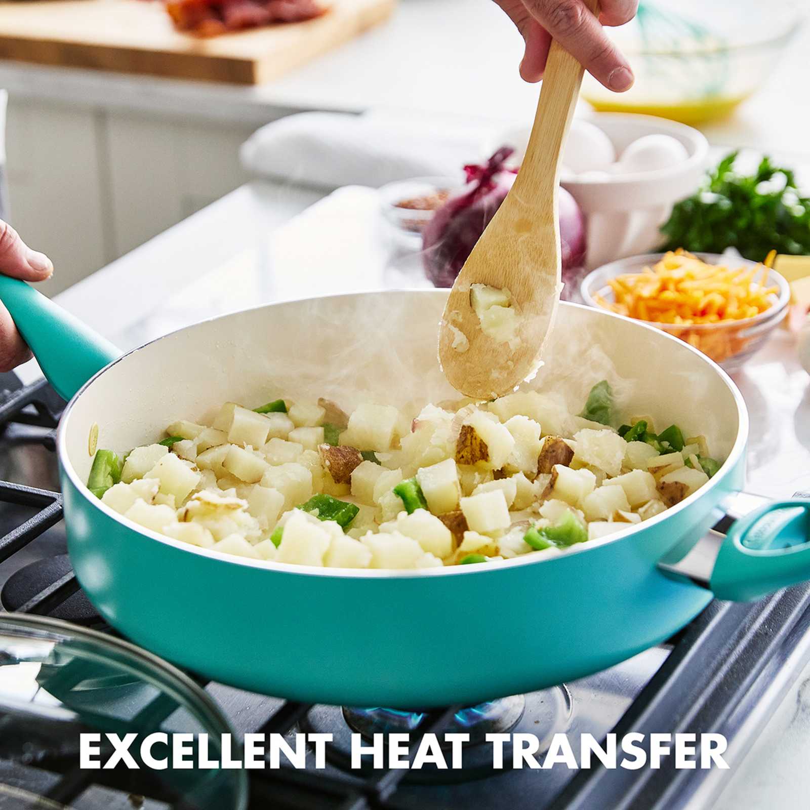 GreenPan Rio Turquoise Covered Frying Pan, 5qt