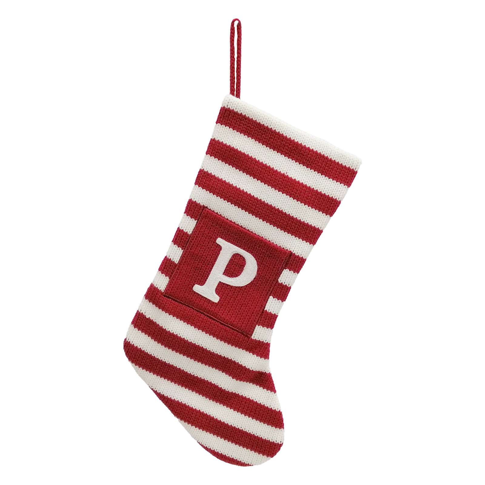 Red Striped Monogram P Stocking 19in | Holiday Decor | At Home