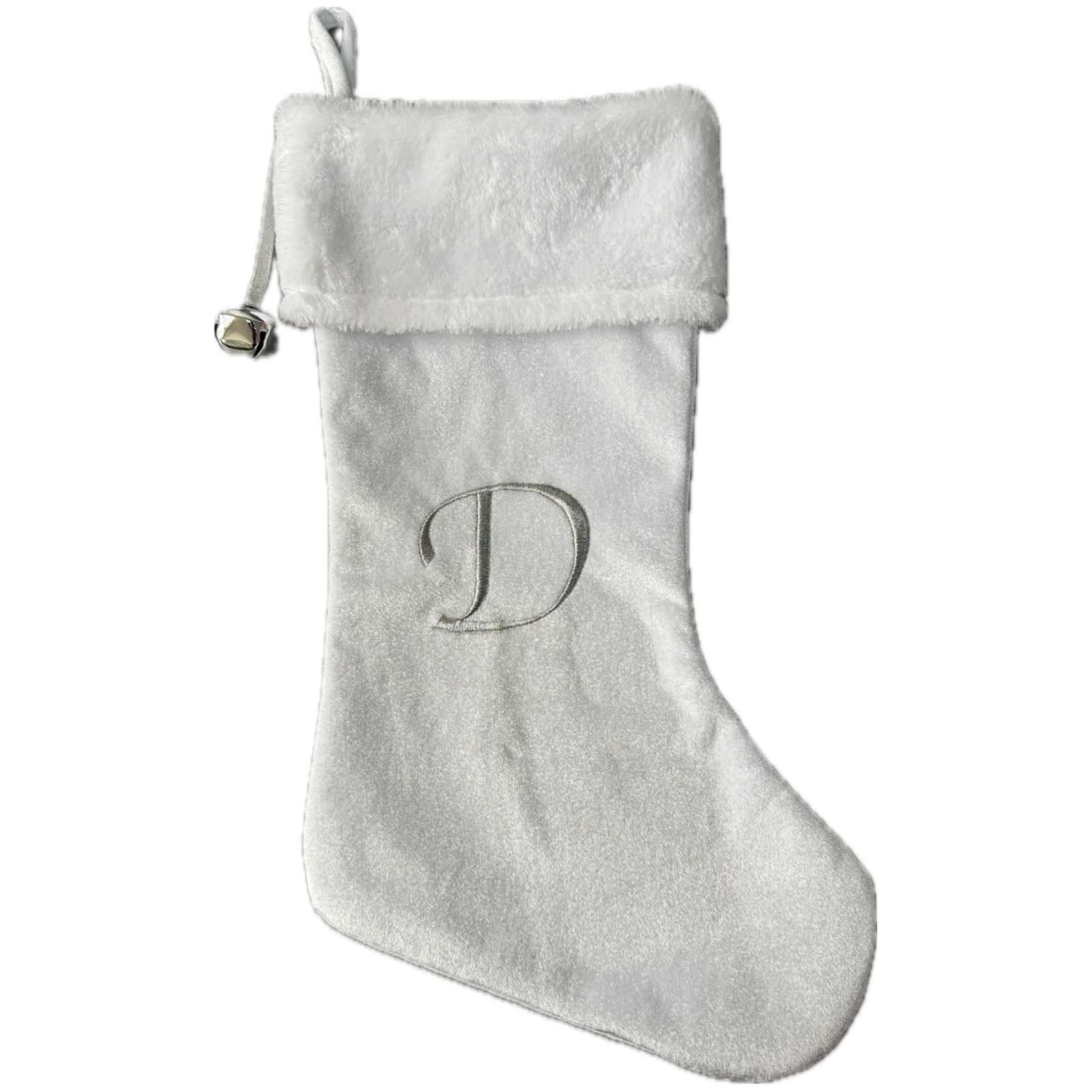 20in White Velvet Monogram D Stocking | Christmas Indoor Decoration ...