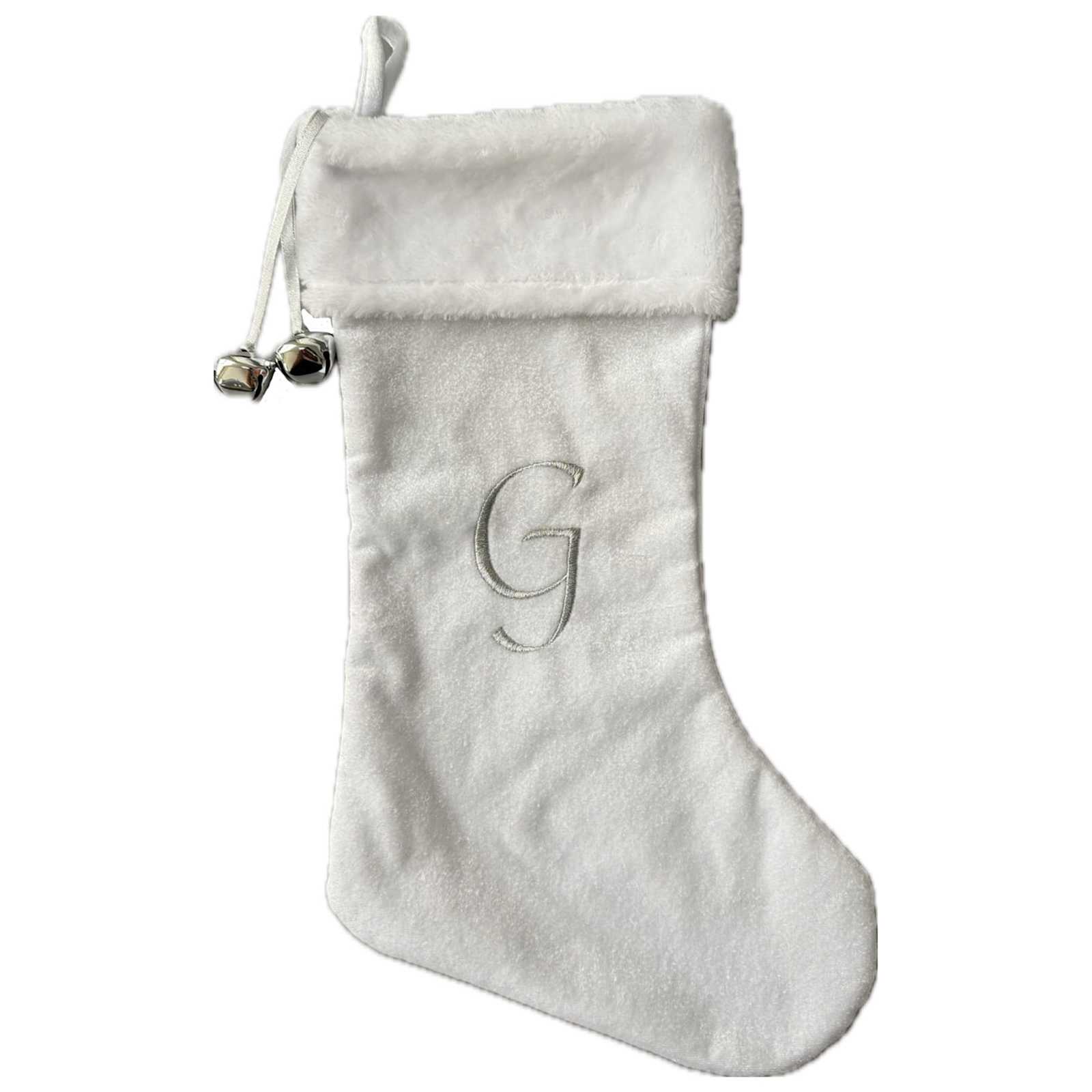 20in White Velvet Monogram Stocking G | Holiday Decor | At Home