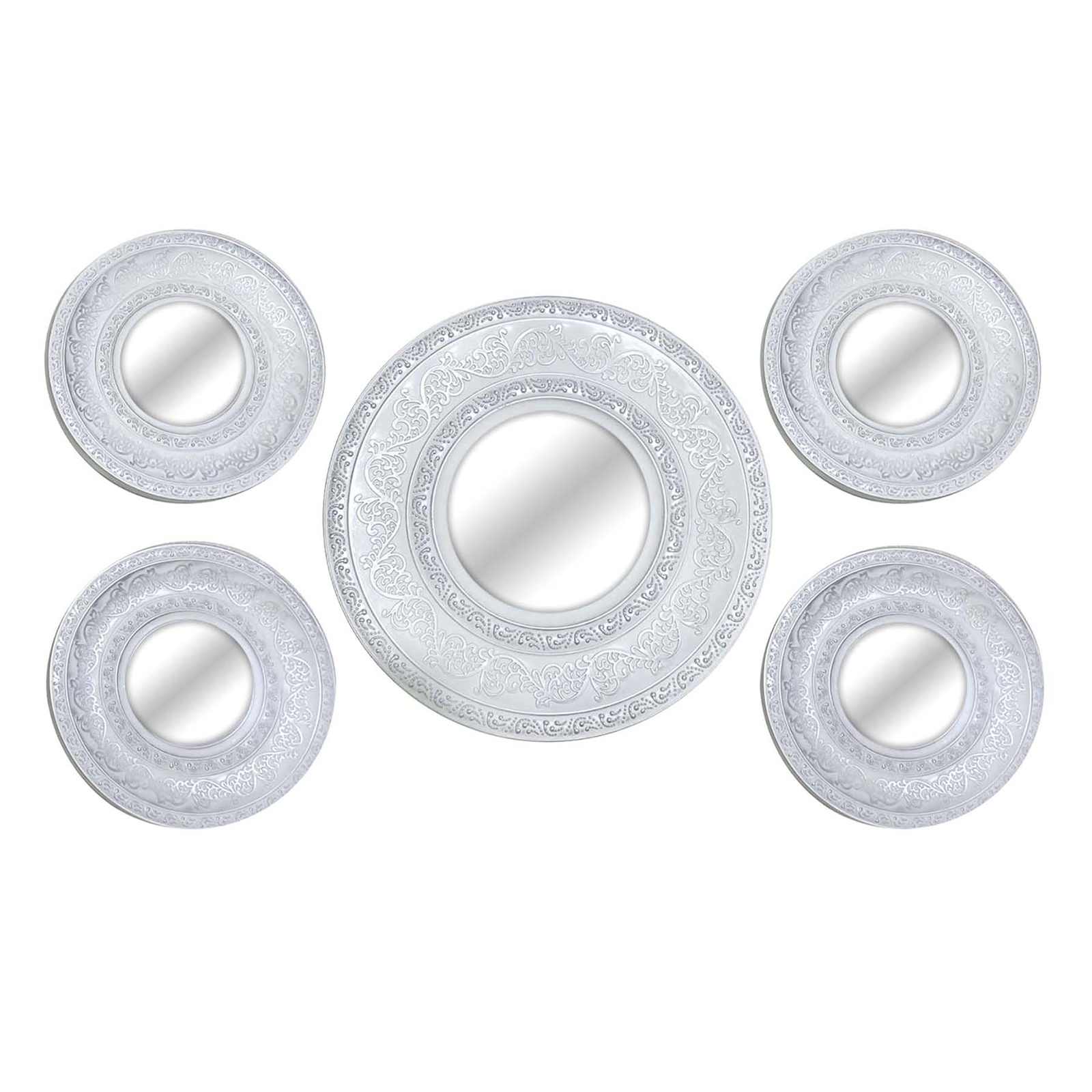 5-Piece White Ornate Embossed Mirror Set