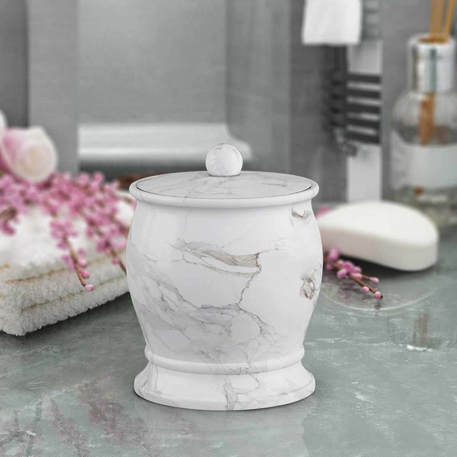 Providence Belle Grey & White Marbled Bath Container, 5"