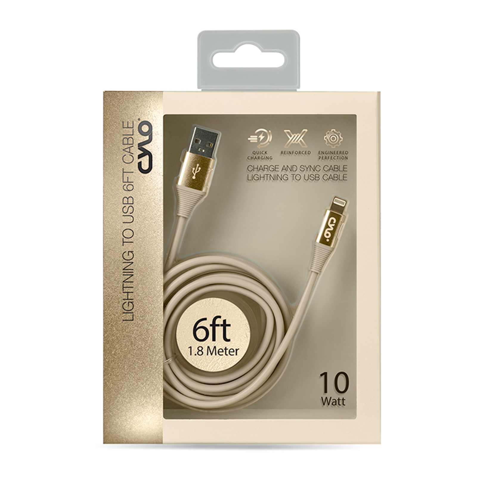 6-Foot Metallic Lightning-Usb Charging Cable Gold