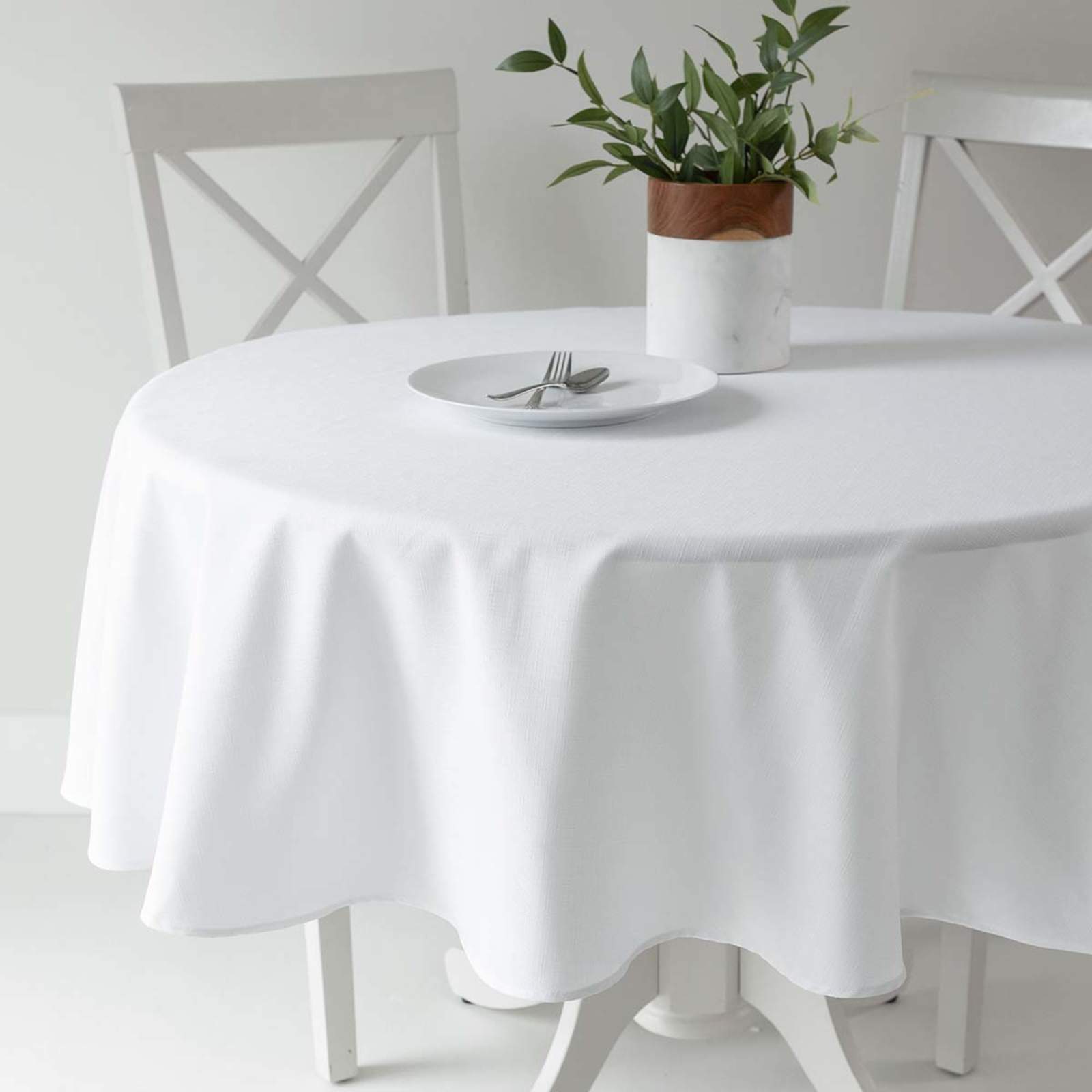 Basics Solid White Round Tablecloth, 70"
