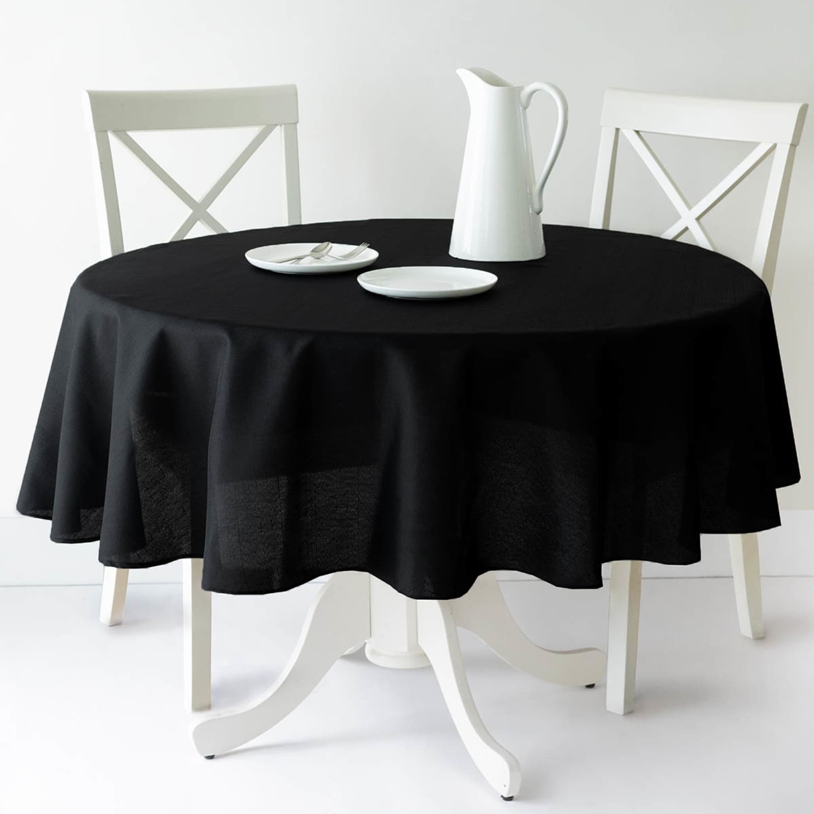 Basics Solid Black Round Tablecloth, 70"