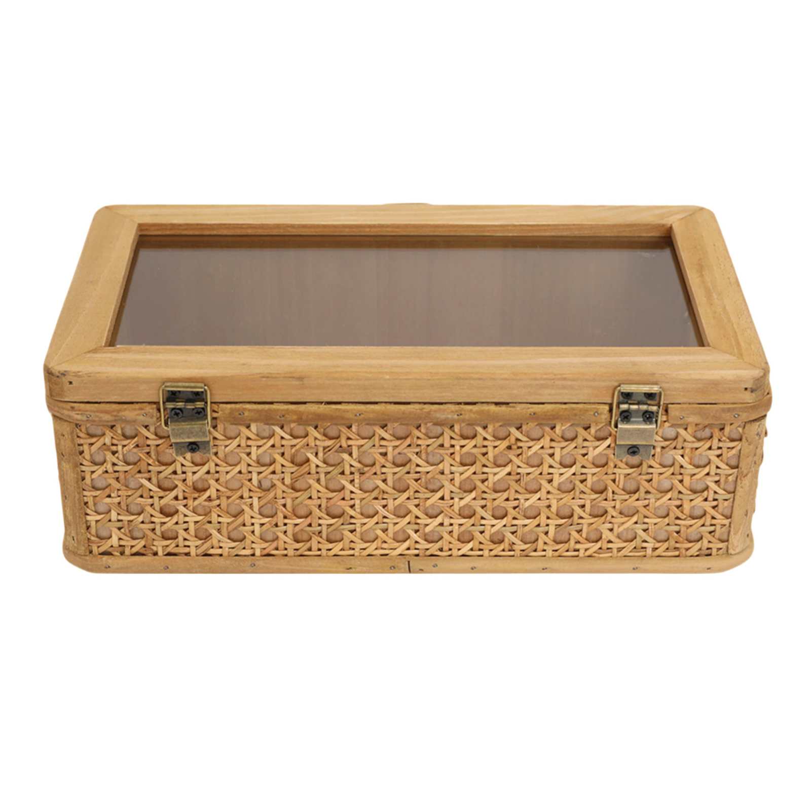 Small Brown Rattan Box with Clear Lid, 12x7
