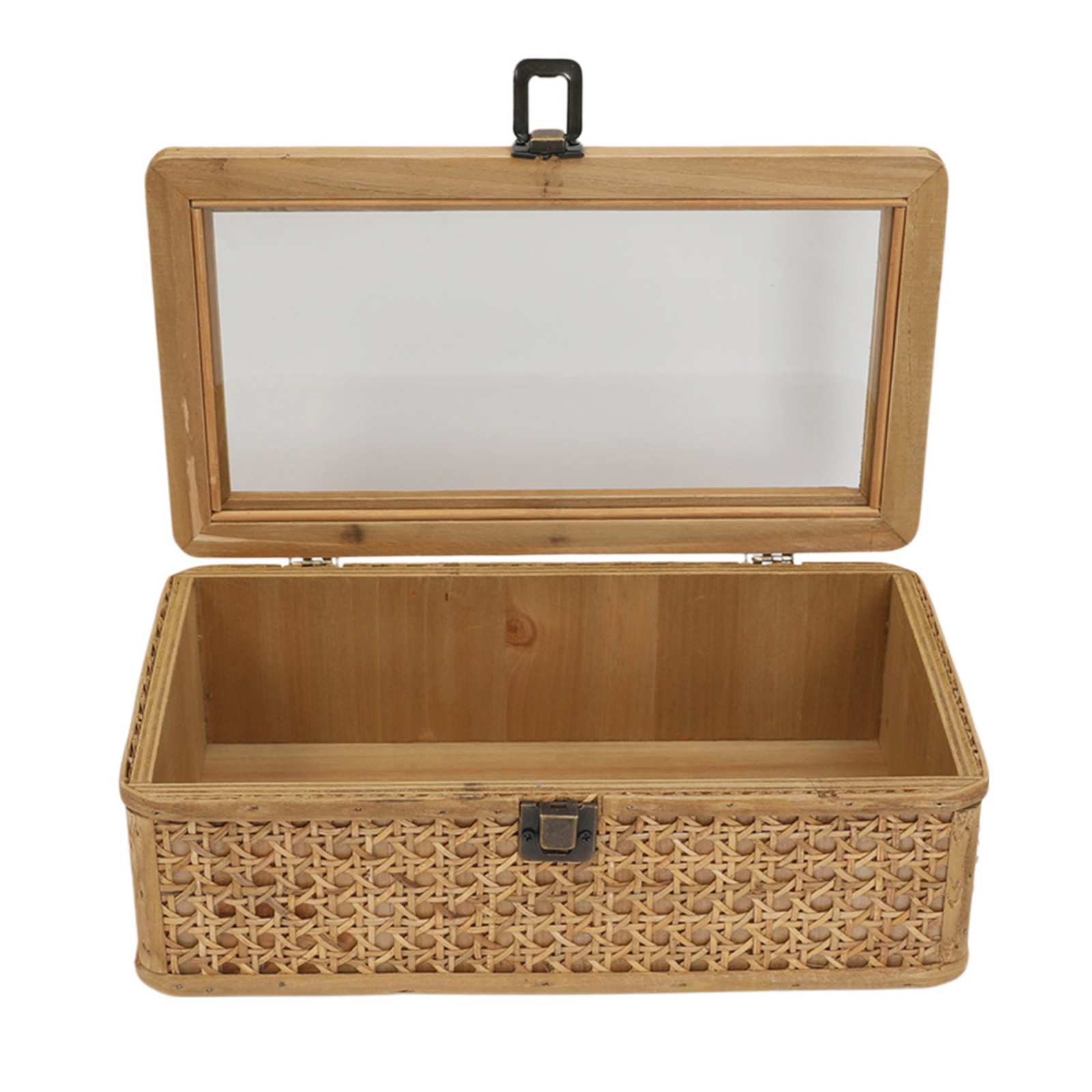 Small Brown Rattan Box with Clear Lid, 12x7
