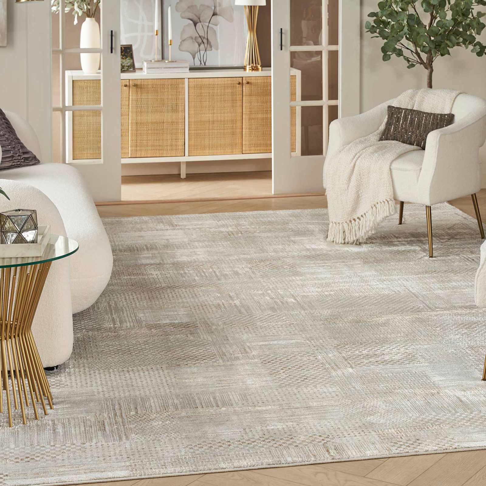 Glitz Neutral & Silver Geometric Area Rug Area Rug | At Home