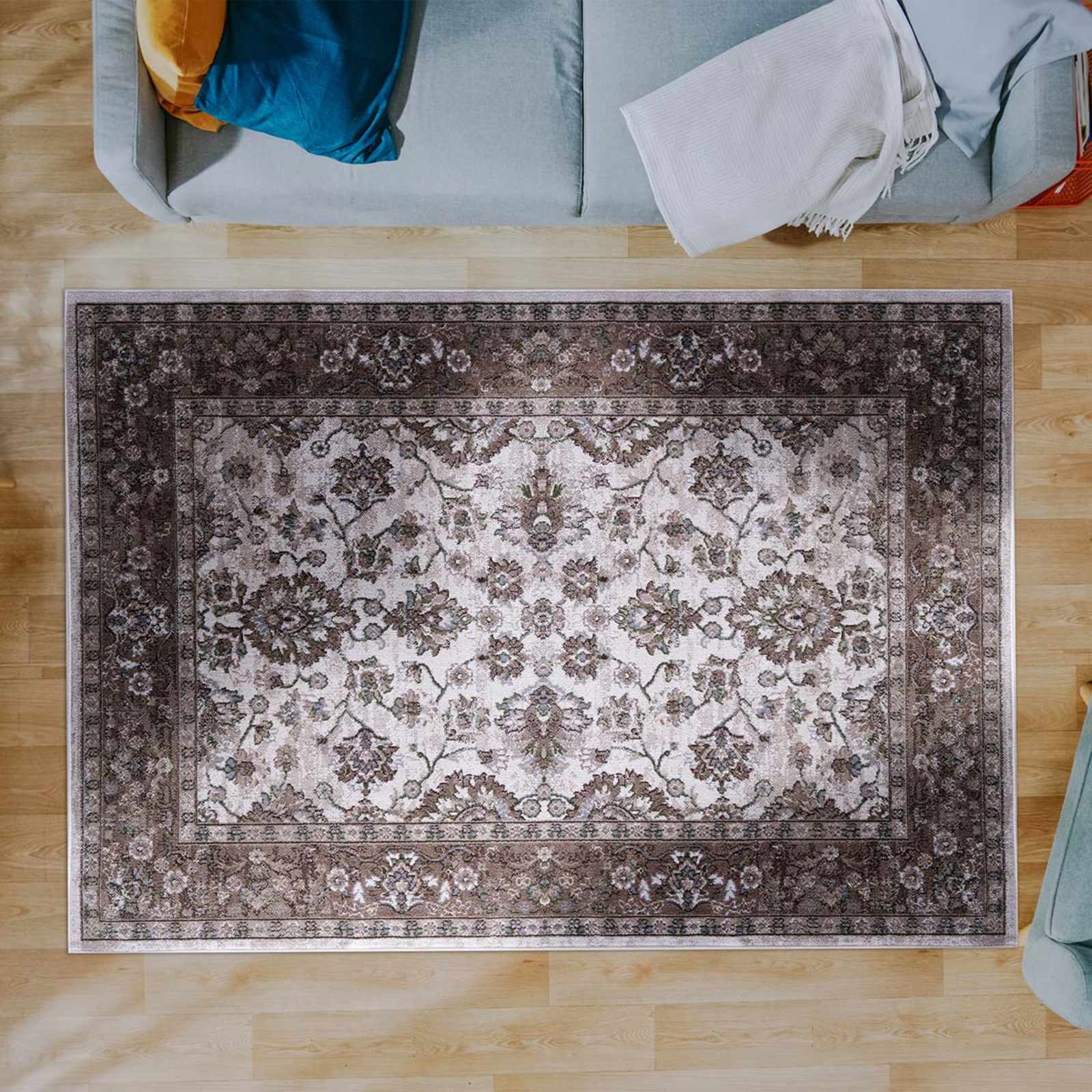 Greta Light Brown Medallion Rugease Area Rug, 5x7