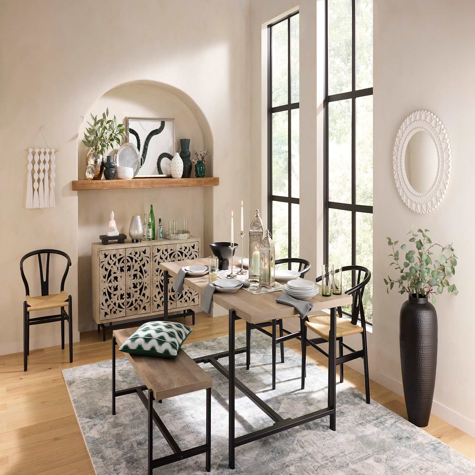 Found & Fable Loggy Wood & Metal Dining Table, 71"