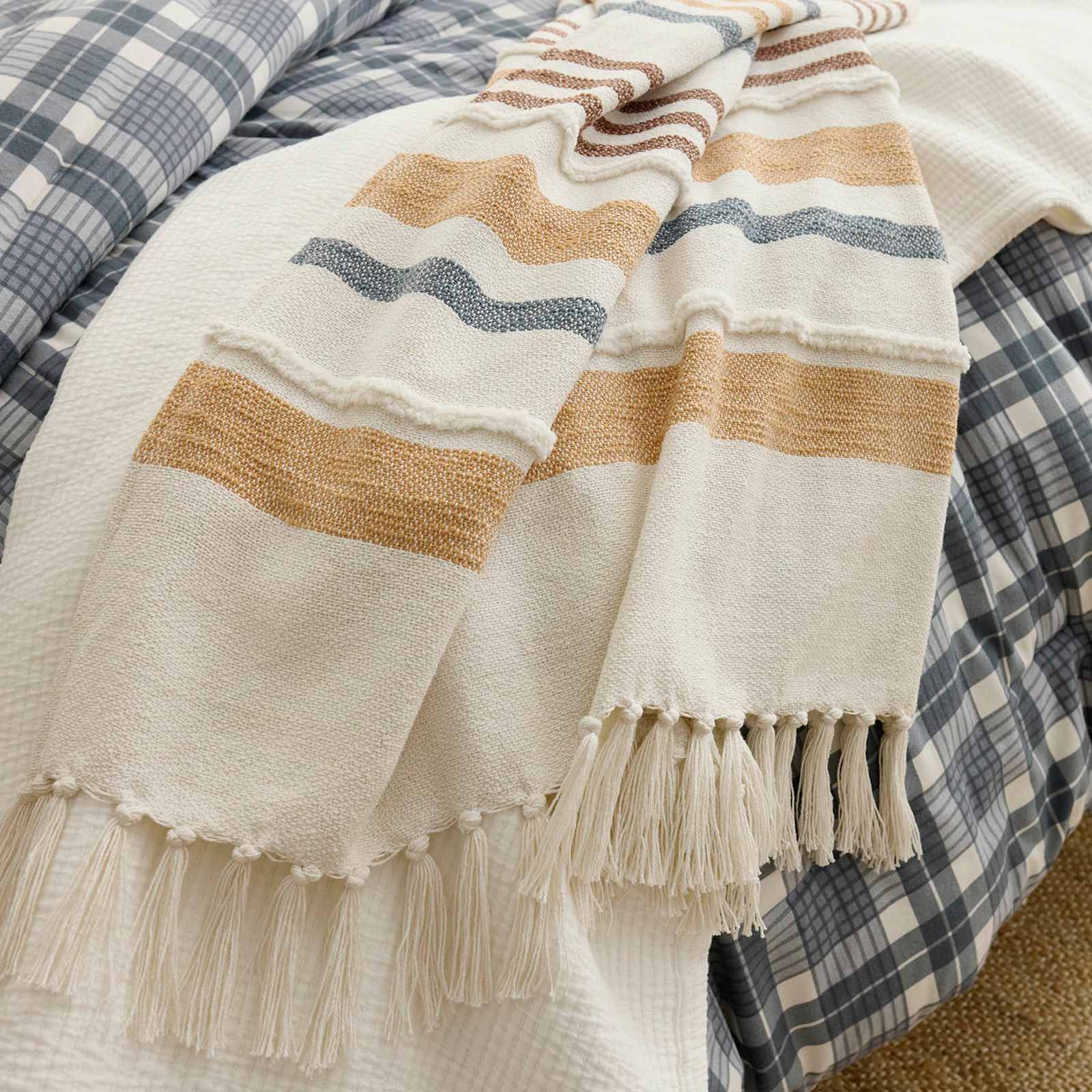 Honeybloom Striped Textured Woven Oversized Throw Blanket, 60x80